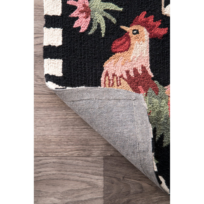 August Grove® Bacourt Handmade Hand Hooked Performance Black Rug ...