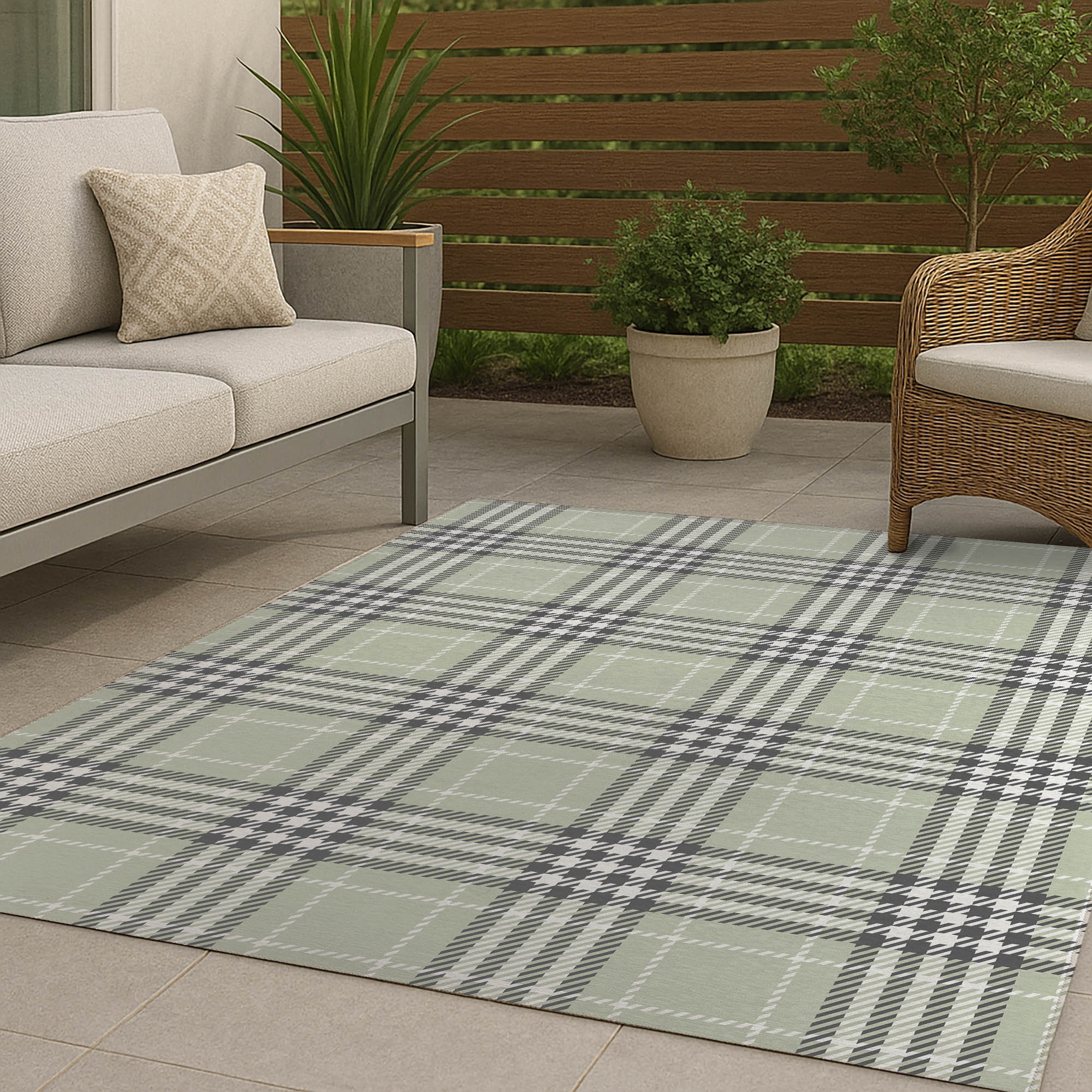 Gracie Oaks Christopher's Plaid Non-Slip Outdoor Rug | Wayfair