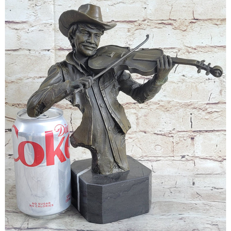 Red Barrel Studio® Juny Cowboy Playing Violin Fiddle Music Bronze ...