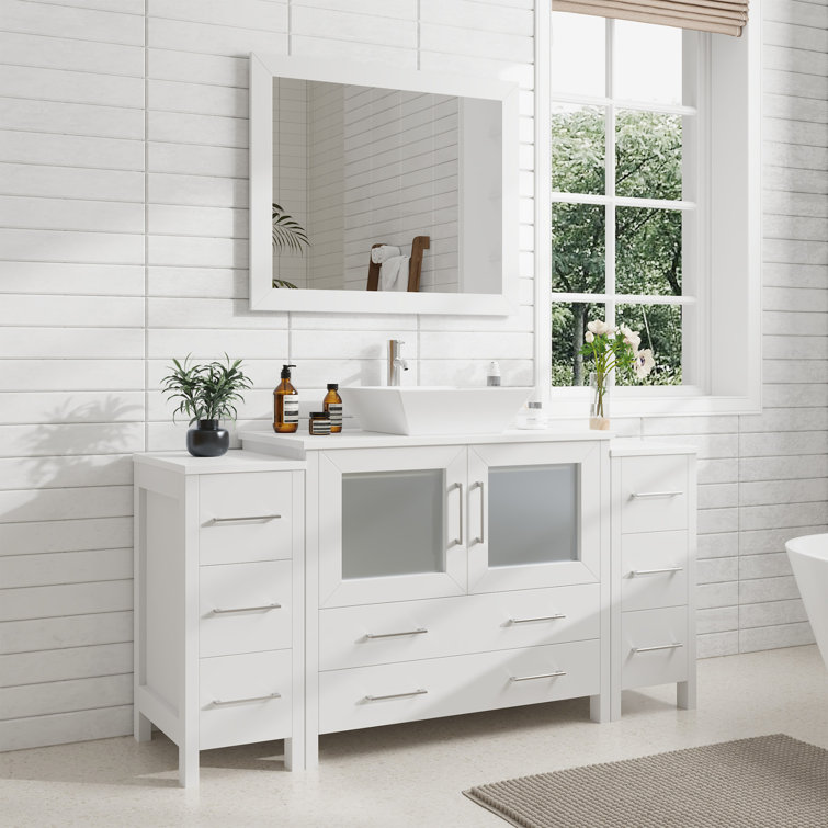 Wade Logan® Karson 60'' Single Bathroom Vanity with Engineered Marble ...