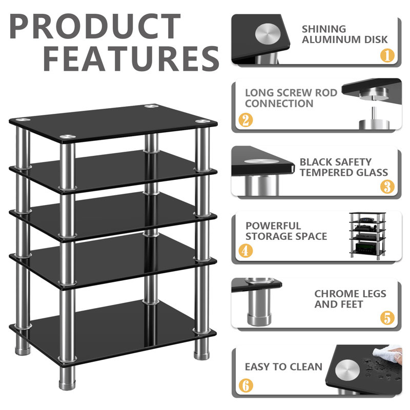 Wrought Studio™ Modern 4-Tiers Glass TV Stand Audio Video Tower | Wayfair