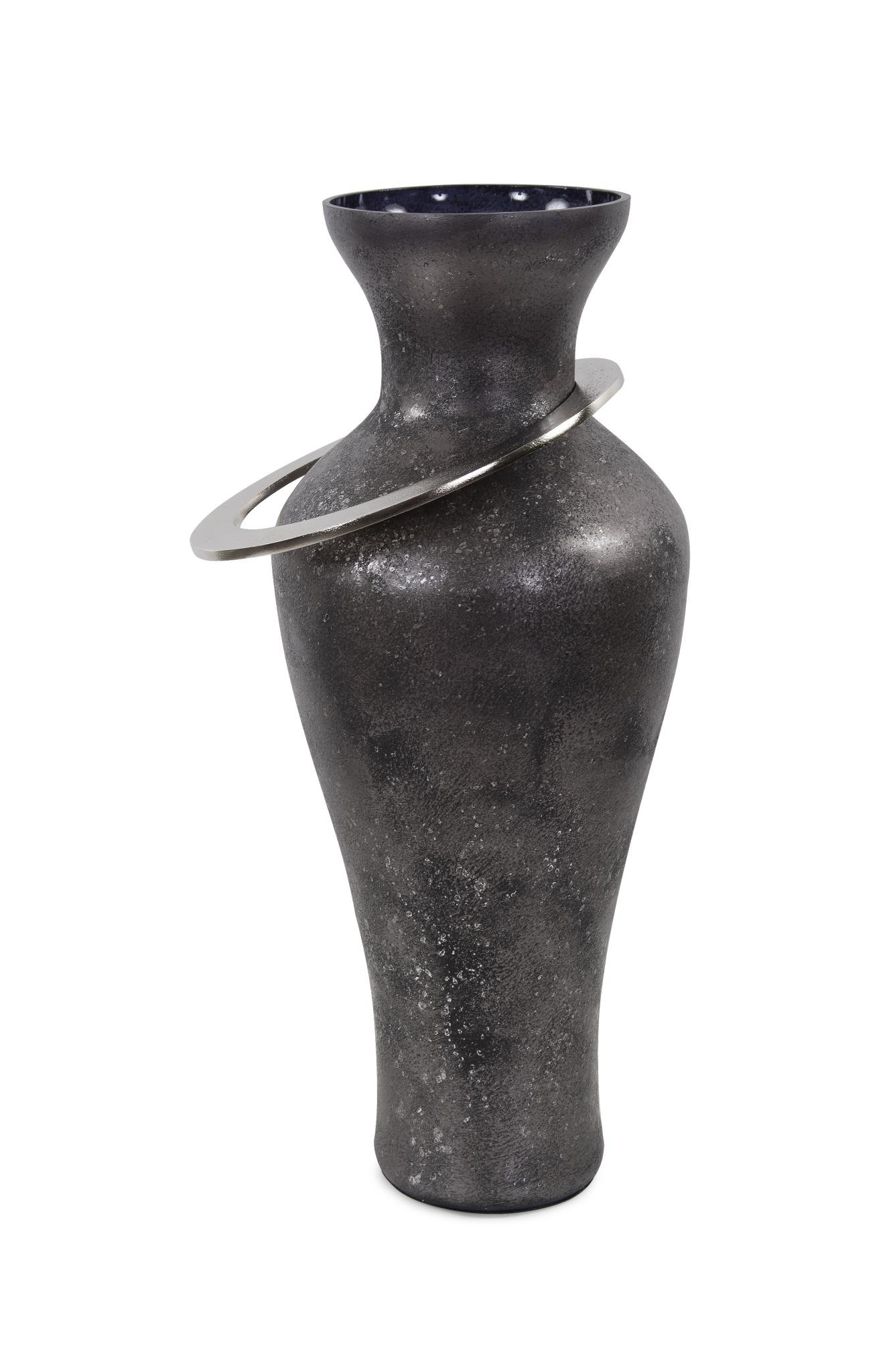 Brayden Studio® Black Ore Glass Vase with metal accent- Medium | Wayfair