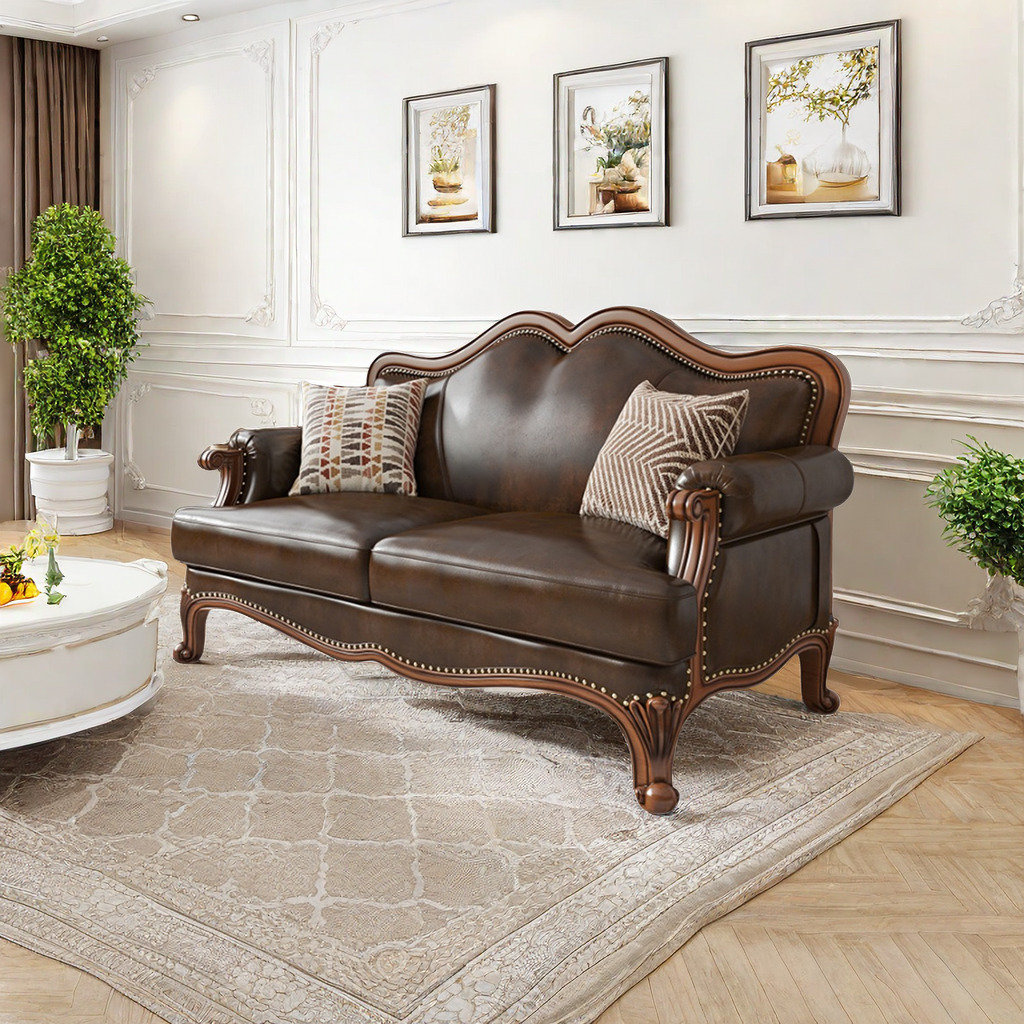 Romero American Leather Sofa Retro Solid Wood Sofa 63.7 Round Arm | Wayfair