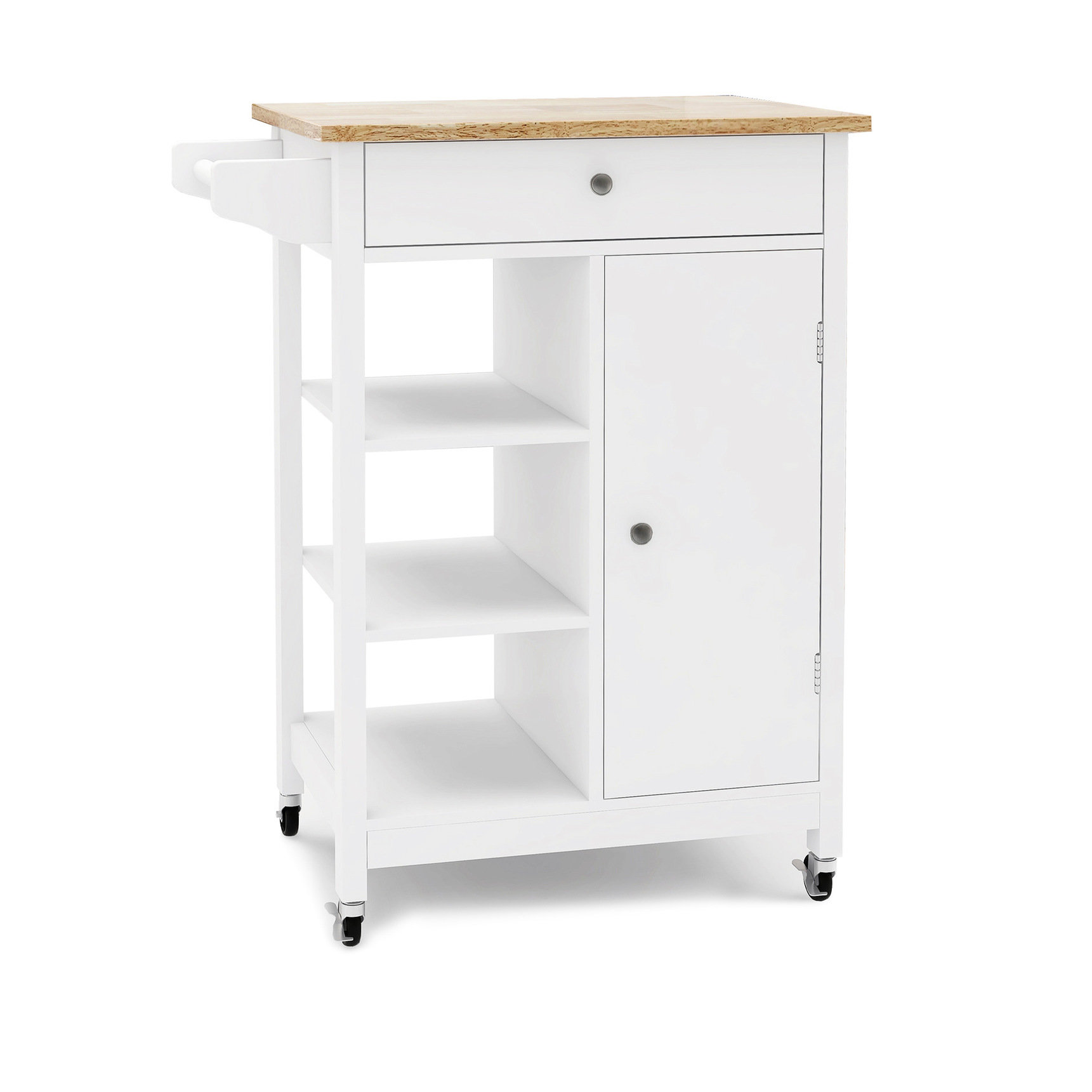 Winston Porter Rolling Kitchen Island With Board And Towel Rack White ...