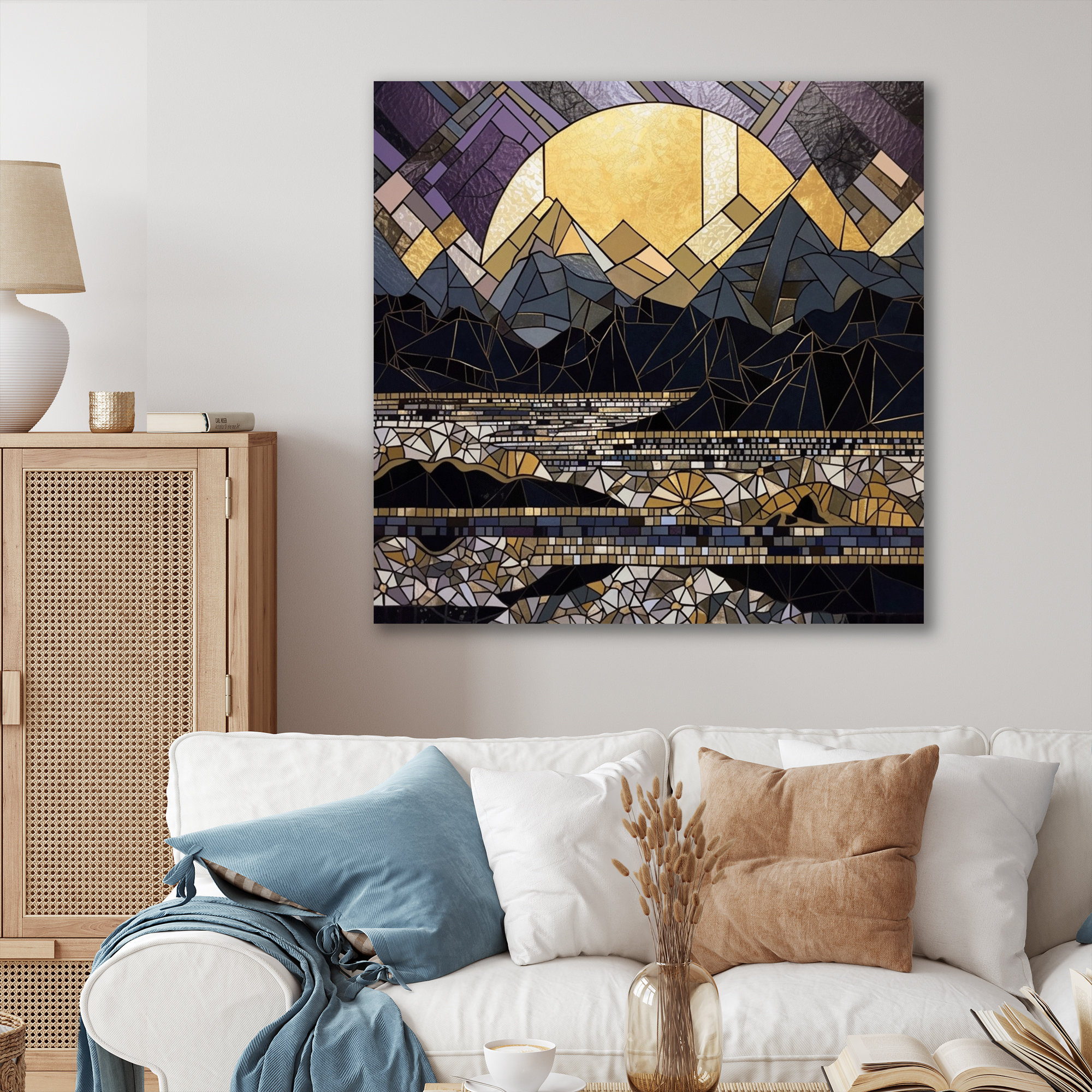 Ivy Bronx Gold Stained Glass Framed On Canvas Print | Wayfair