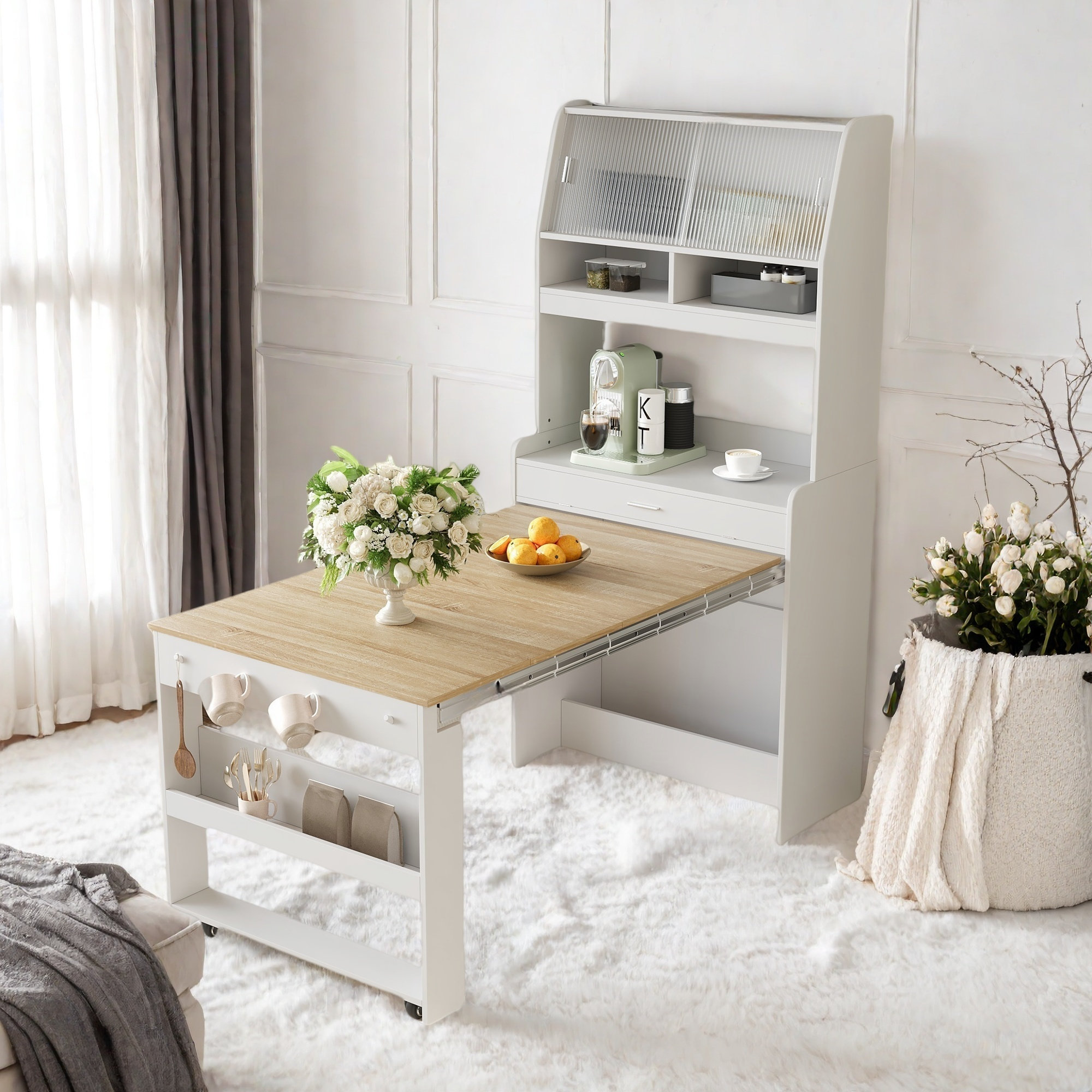 Lark Manor™ Buffet With Hutch And Foldable Dining Table, Storage ...