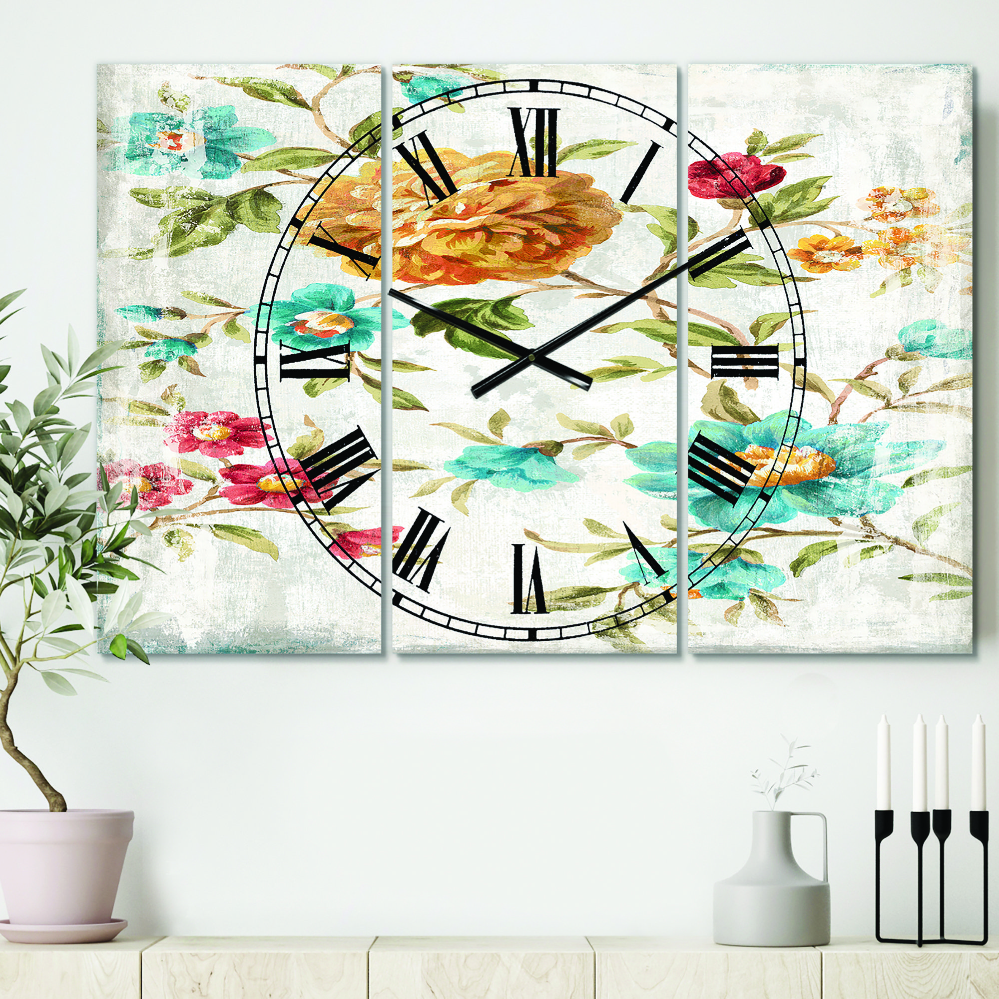 The Twillery Co.® Swigart Oversized Farmhouse Flowers Cottage 3 Panel ...