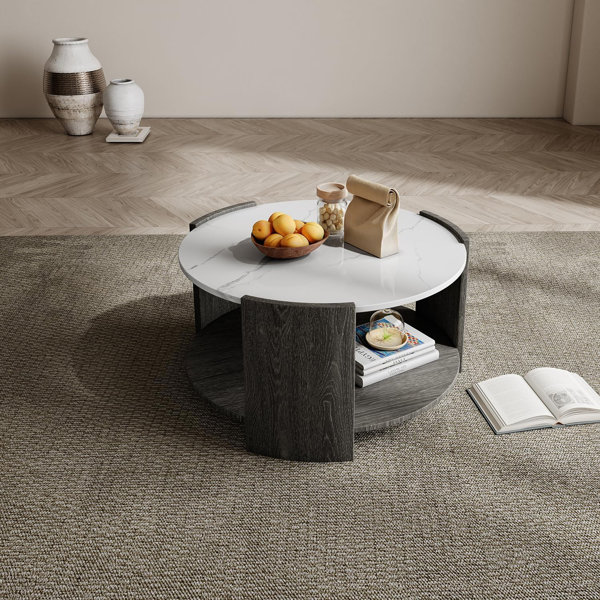 Ebern Designs Michaelee Round Coffee Table, 36" Rustic Modern Circle ...