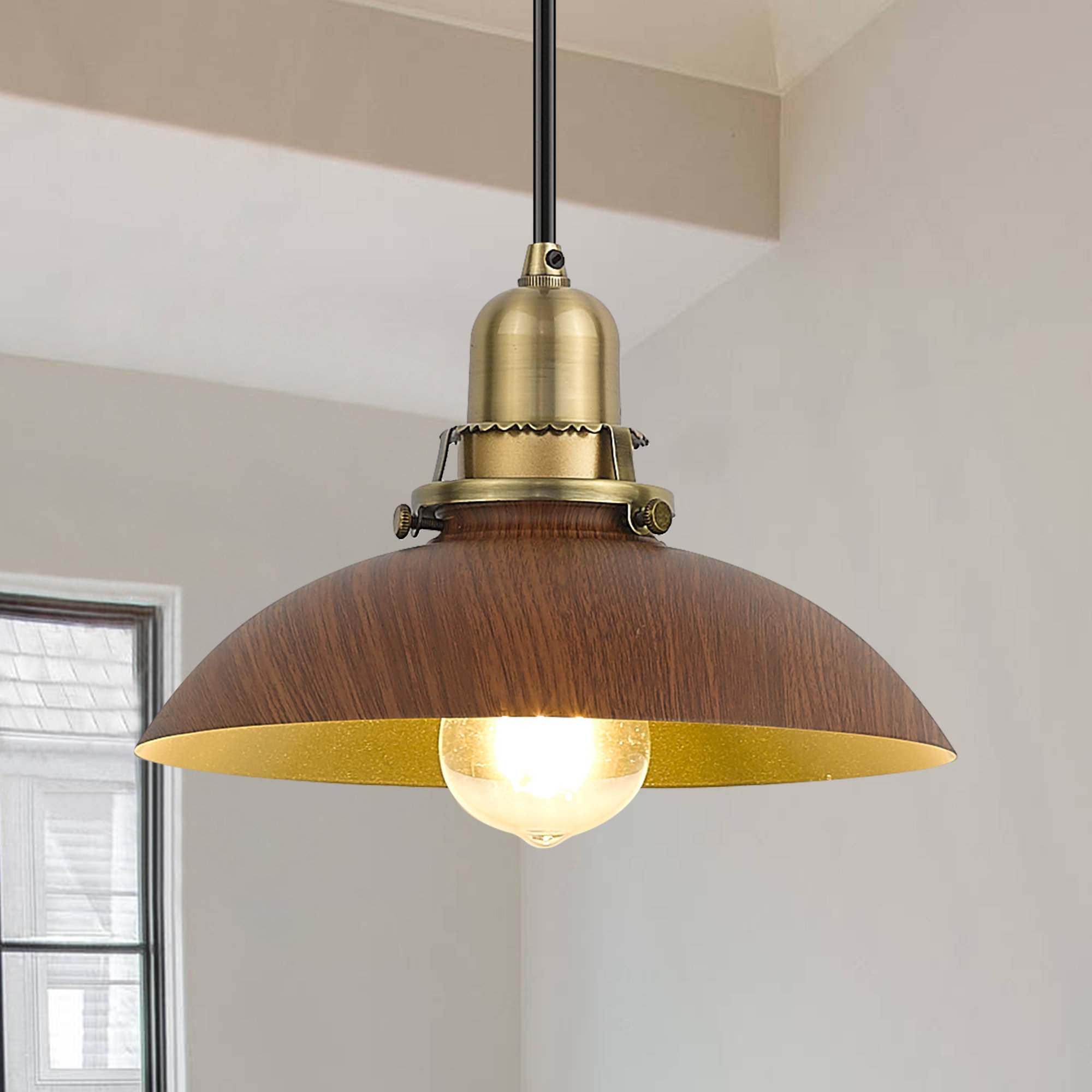 Breakwater Bay 1-Light Wood Grain Farmhouse Vintage Hangning Pendant ...