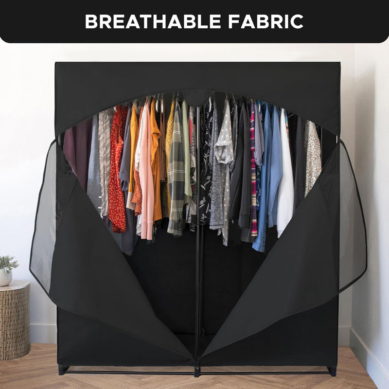 Rebrilliant Portable Wardrobe Closet with Metal Hanging Rod | Wayfair