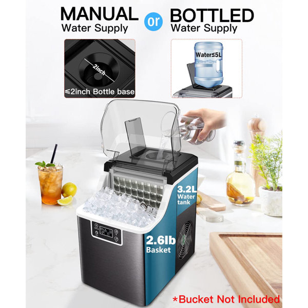 COWSAR 44 Lb. Daily Production Cubic Ice Countertop Ice Maker,Stainless ...