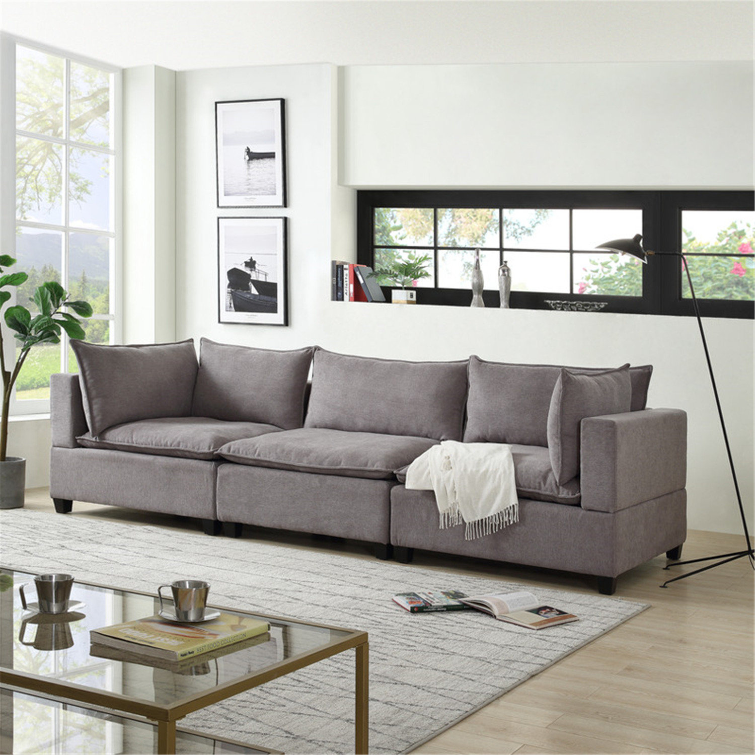 Latitude Run® Runald Urban Upmarket Light Gray Fabric Sofa Couch ...