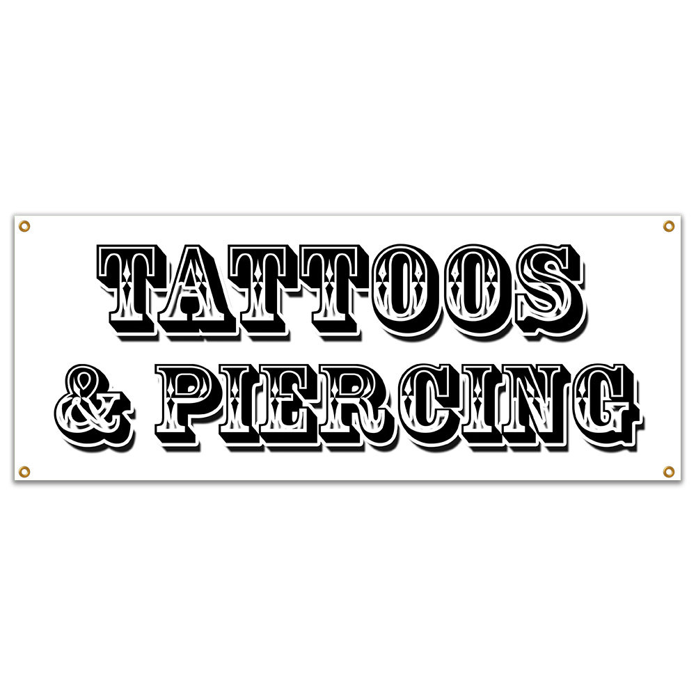SignMission TATTOOS & PIERCING BANNER SIGN Parlour Artwork Artist ...