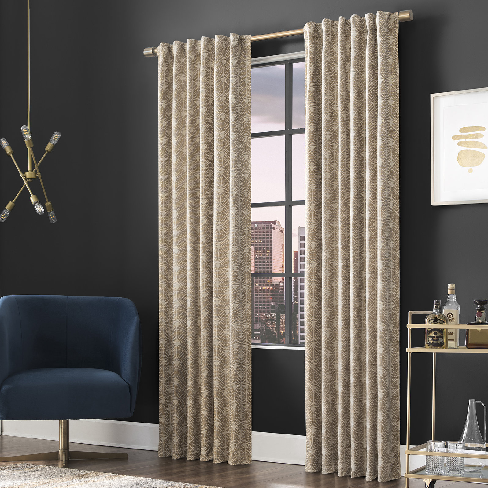 Scott Living Montauk Art Deco 100% Blackout Back Tab Curtain Panel ...