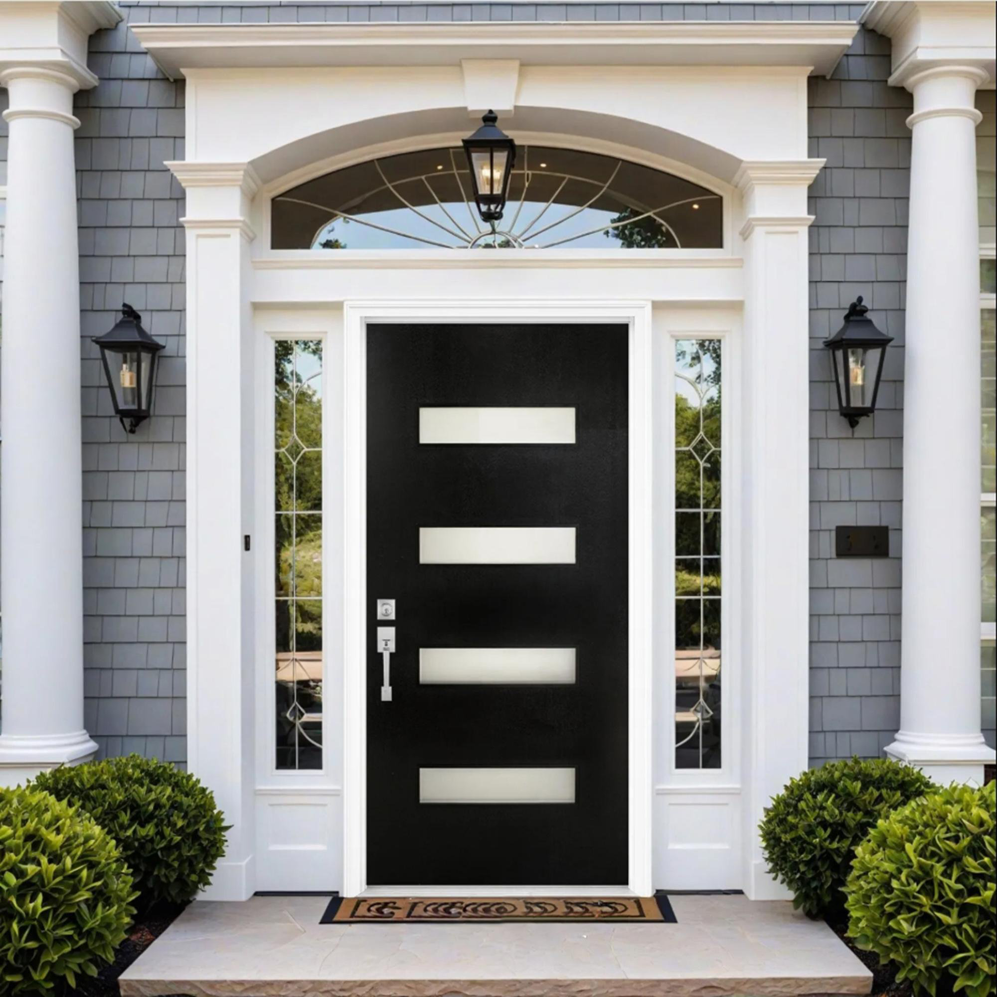 CRAFTIUM Modern Fiberglass Exterior Entry Front Door With 4 Lite Glass ...