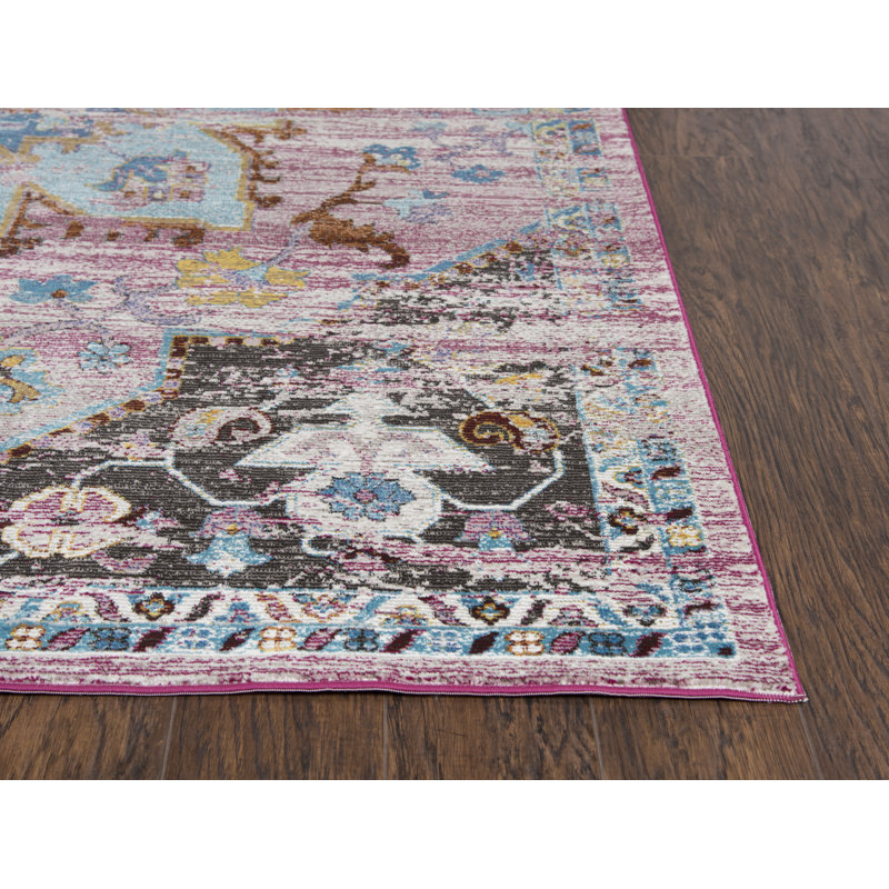 Bungalow Rose Elliot Performance Pink/Gray/Blue Rug | Wayfair