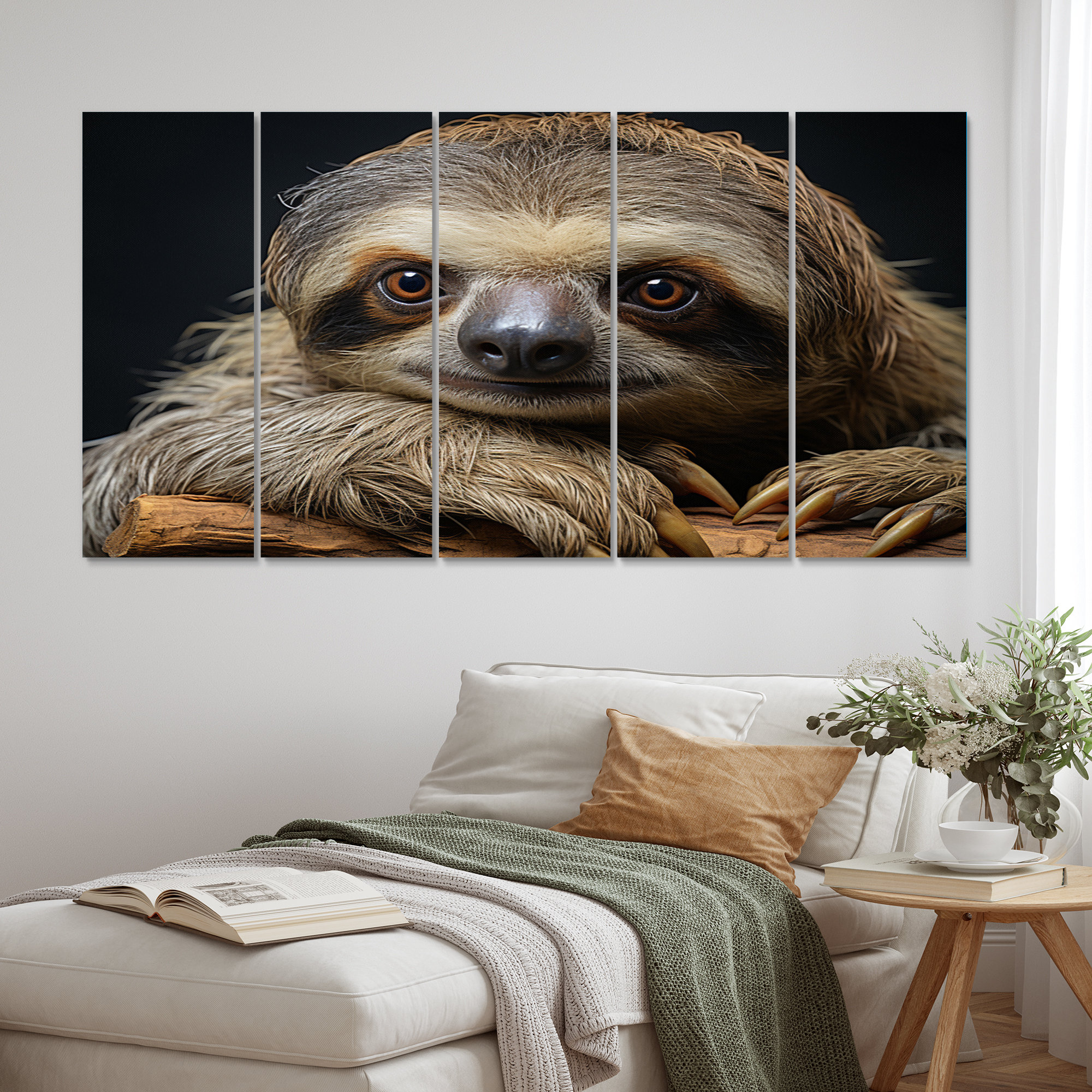Millwood Pines Cute Sloth Portrait On Canvas 5 Pieces Print | Wayfair