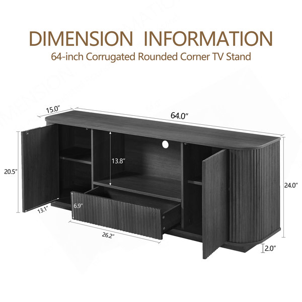 Ebern Designs 64-Inch Wavy TV Stand, Rounded Sideboard, Storage Cabinet ...