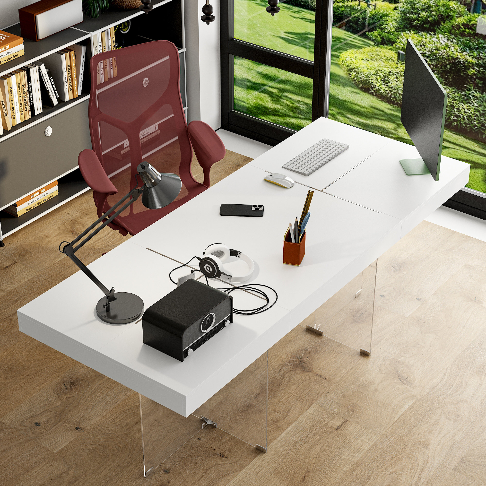 Ivy Bronx Computer Desk With Tempered Glass Legs | Wayfair