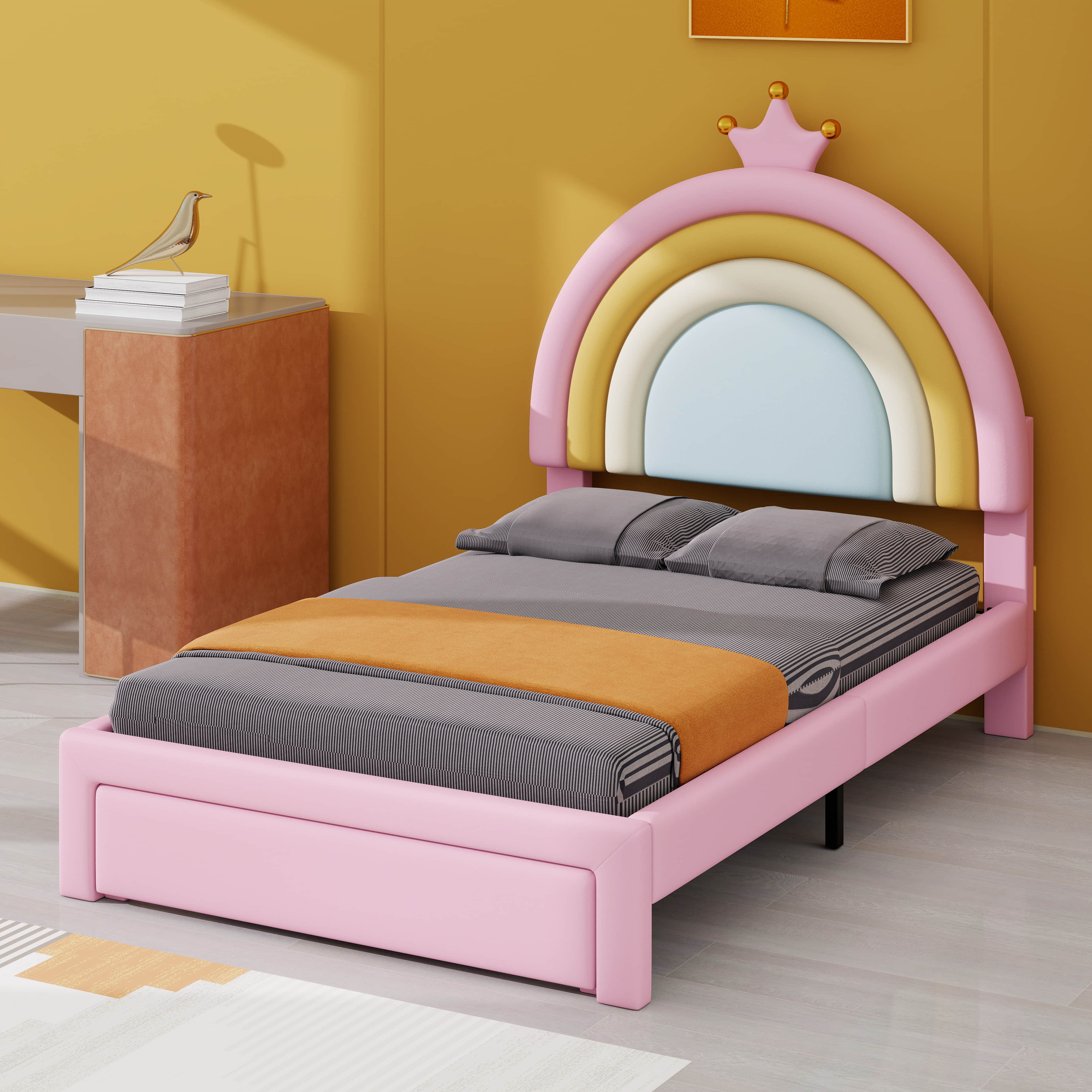 Zoomie Kids Kids Upholstered Rainbow Bed – Velvet Princess Platform ...