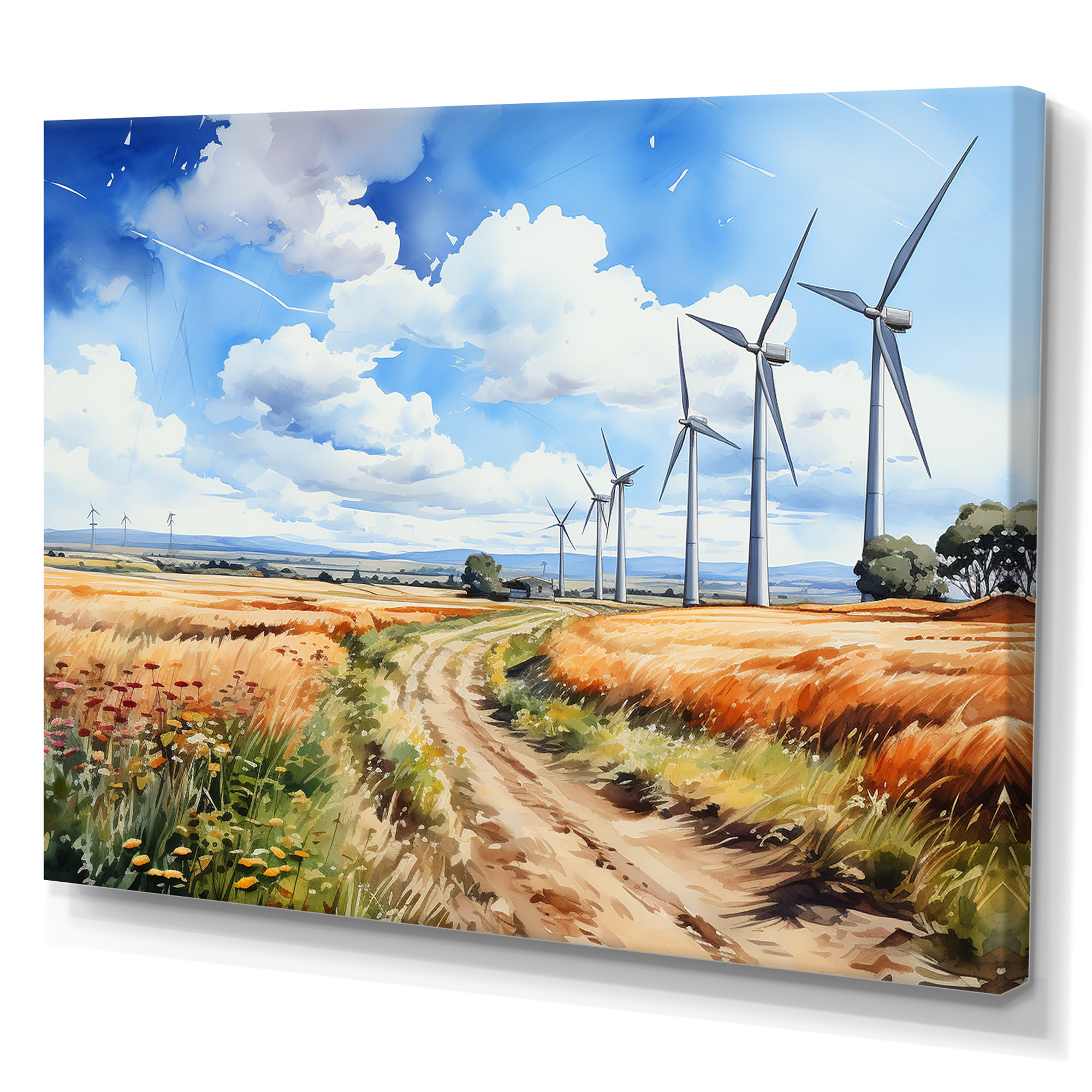 Winston Porter Countryside Road To Wind Turbines I Framed On Canvas ...