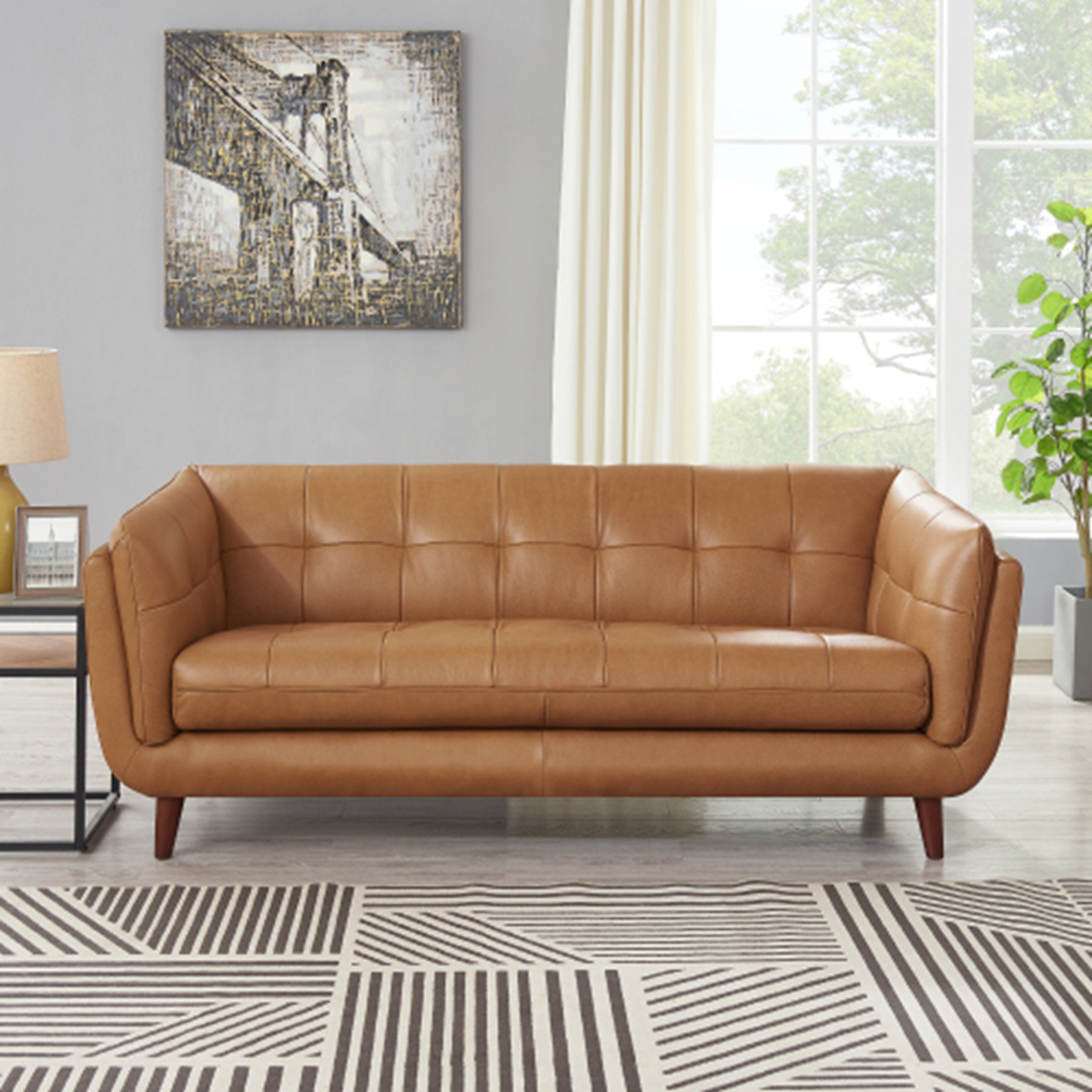 Corrigan Studio® Solana Bench Seat Leather Sofa | Wayfair