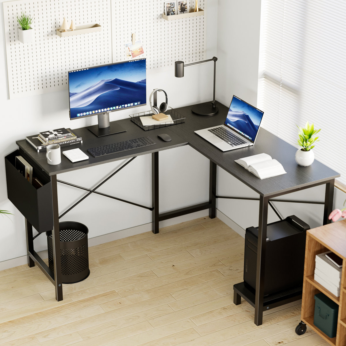 Inbox Zero L Shaped Reversible Desk with CPU Stand & Reviews | Wayfair
