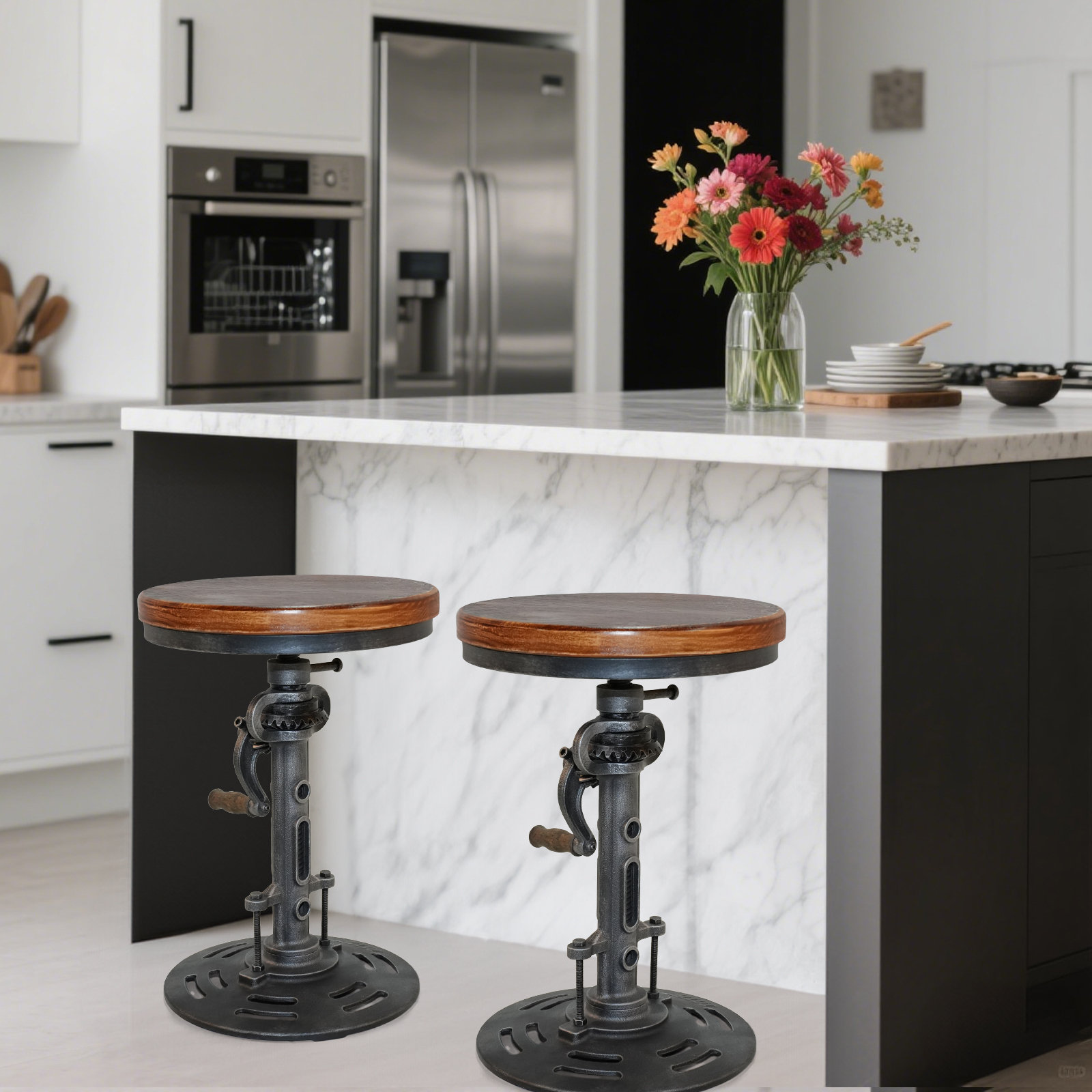 Williston Forge Set Of 2,American Antique Industrial DIY Crank Stool ...