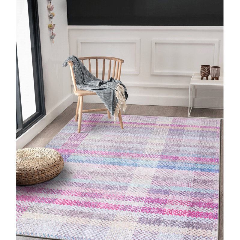 Gracie Oaks Plaid Flatweave Performance Multi Machine Washable Area Rug ...
