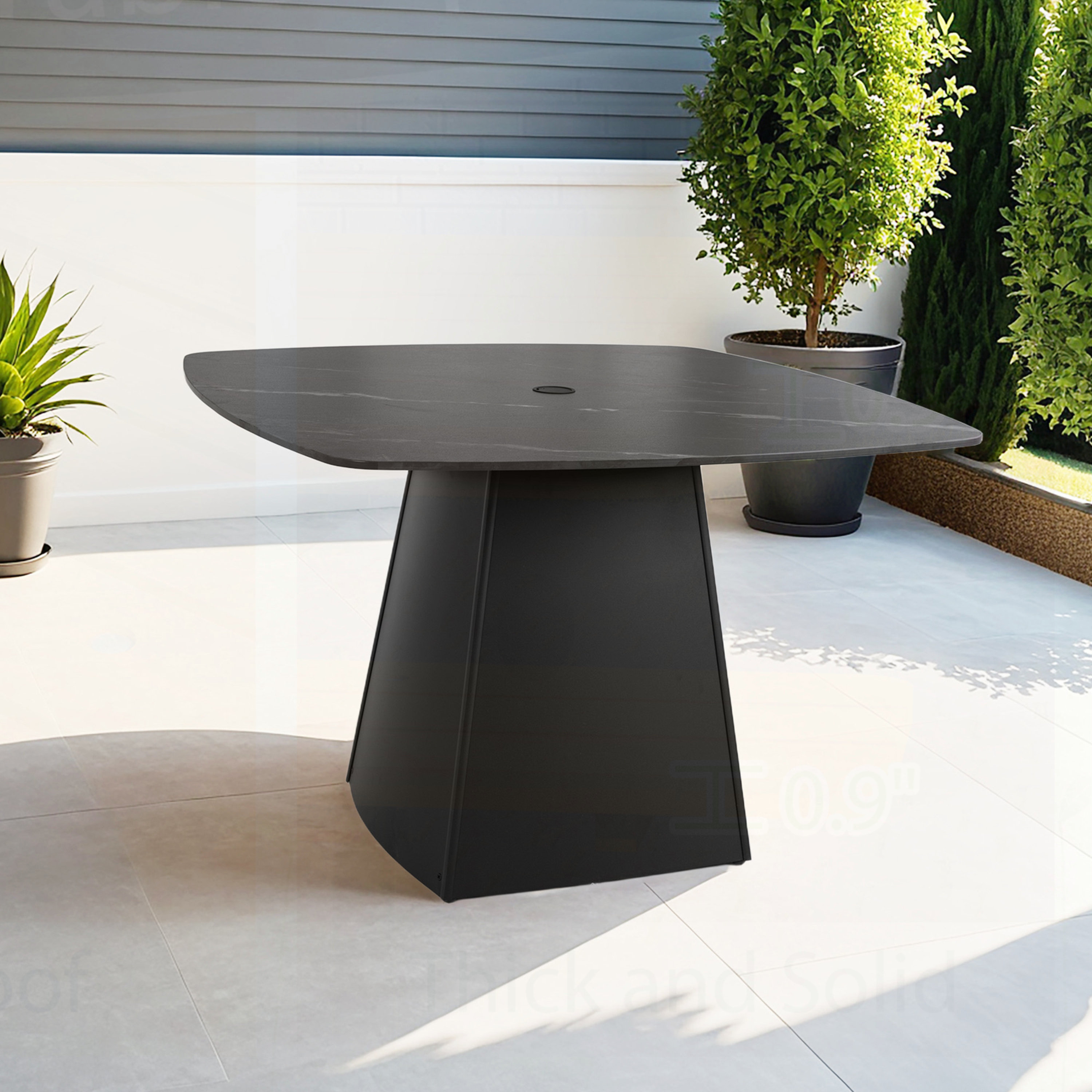 Rongeng Modern 44" Rounded Square Outdoor Pedestal Dining Table, Greek ...