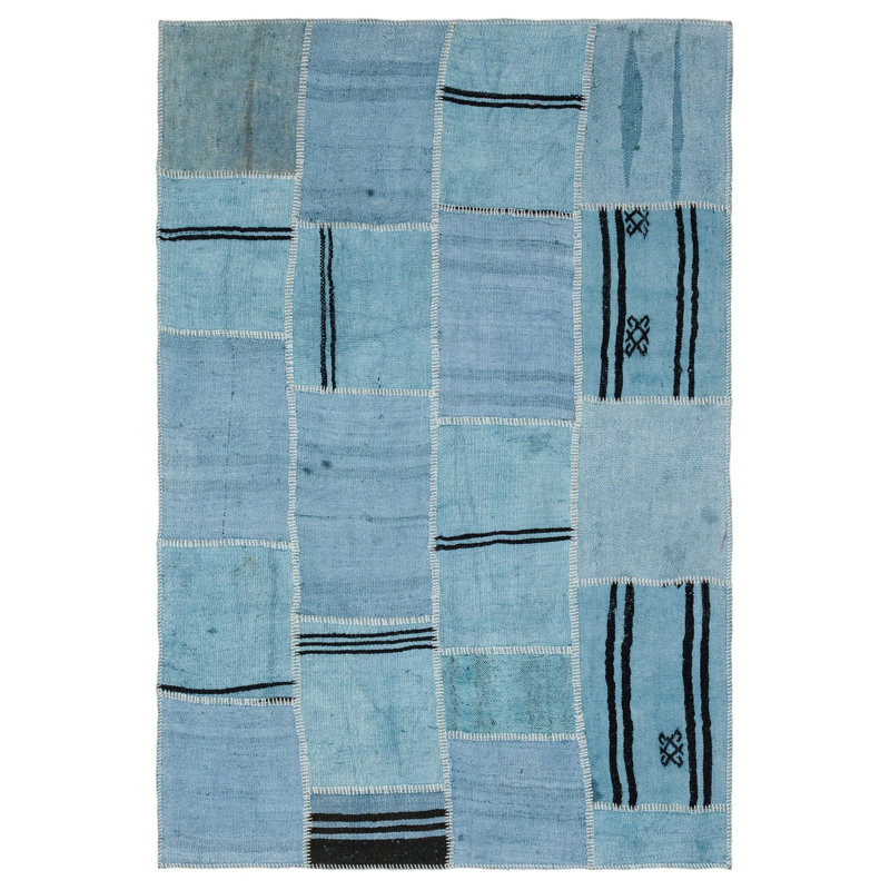 Lofy Blue Patchwork Wool Handmade Area Rug | Wayfair