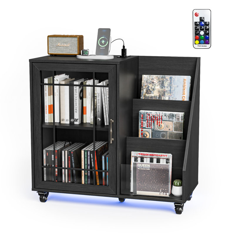 Wrought Studio™ Mathea Record Player Stand with LED Lights Turntable ...