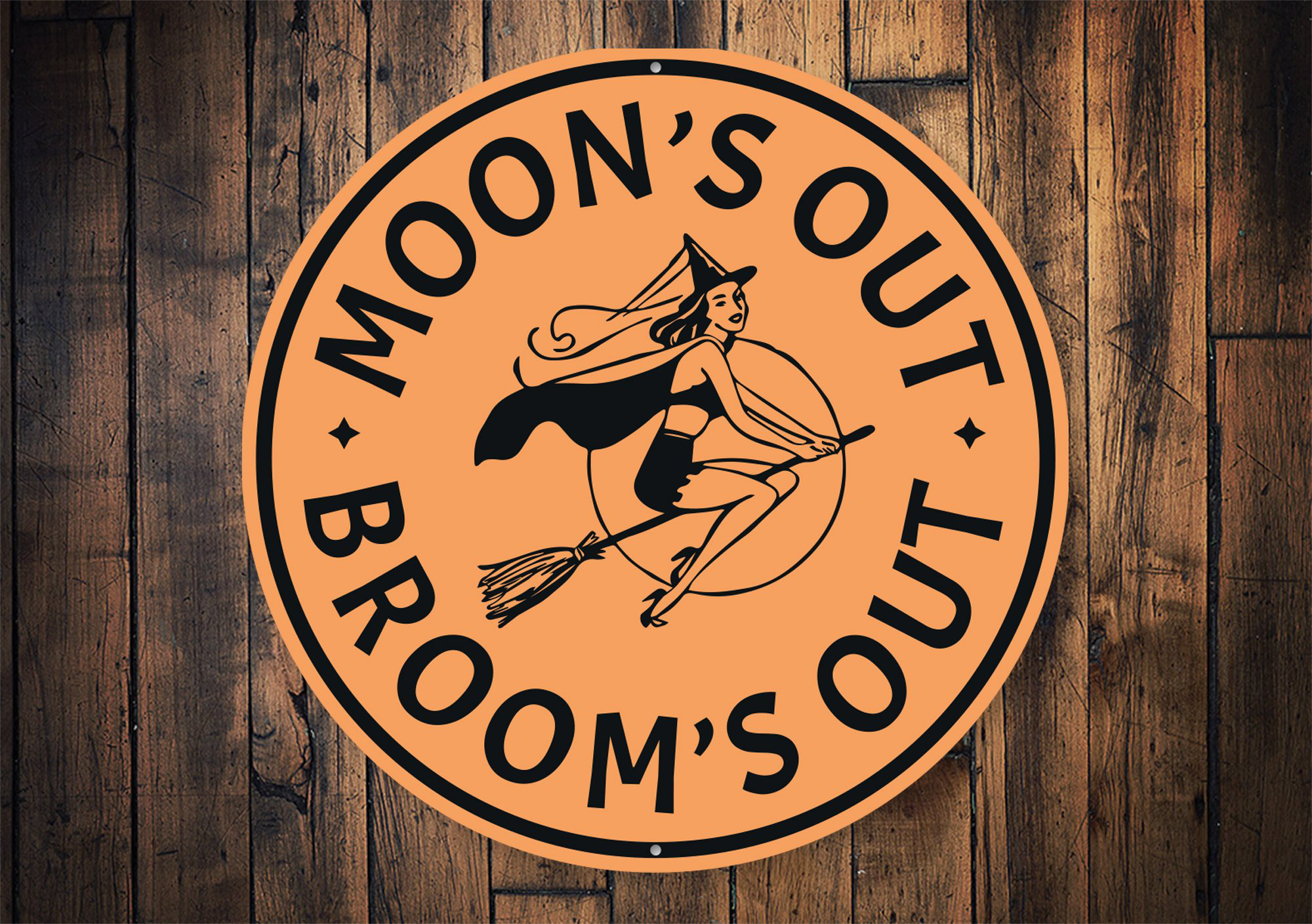 Lizton Sign Shop, Inc Moons Out Brooms Out Aluminum Sign | Wayfair