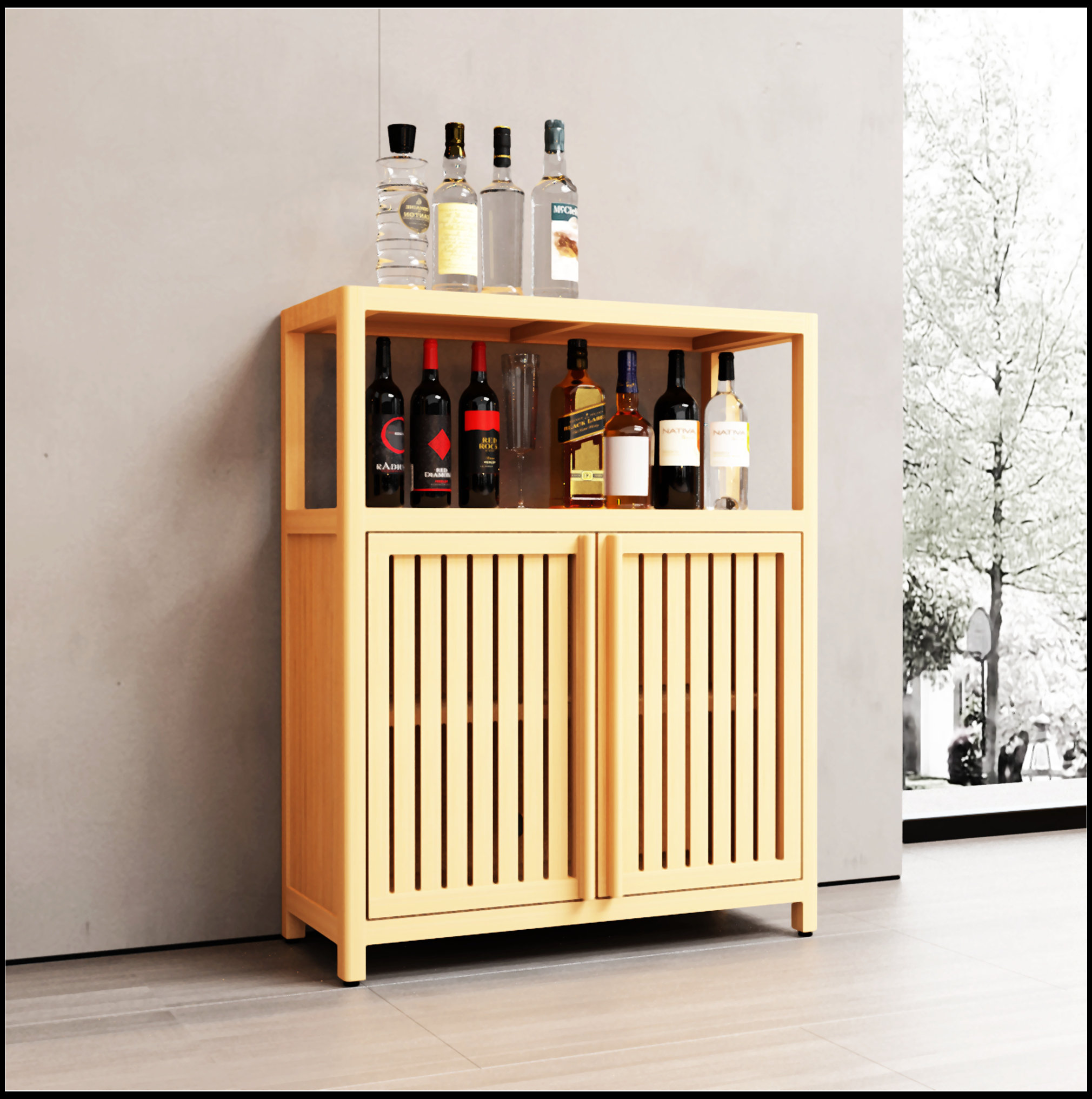 Ebern Designs Iyannah Large Capacity Bamboo Storage Cabinet Furniture ...