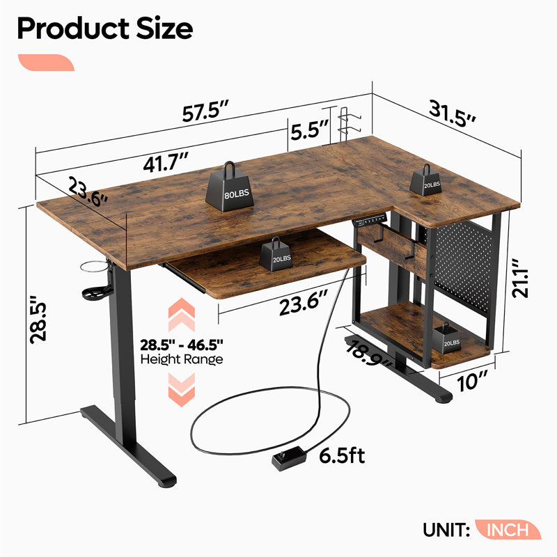Steelside™ Labelle 57.5'' L-Shaped Standing Desk Adjustable Height ...
