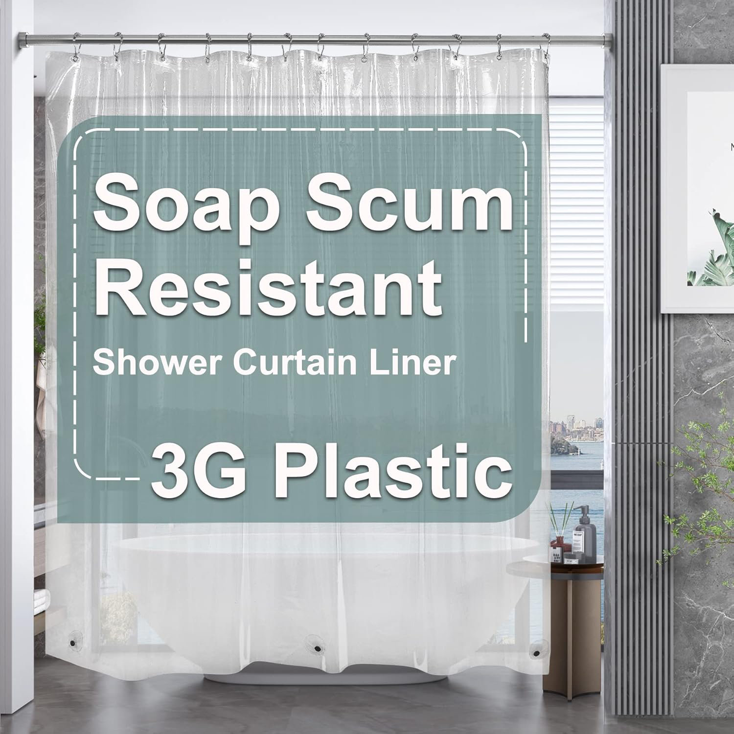 Symple Stuff Clear PEVA Shower Curtain Liner With Magnets And Rustproof ...