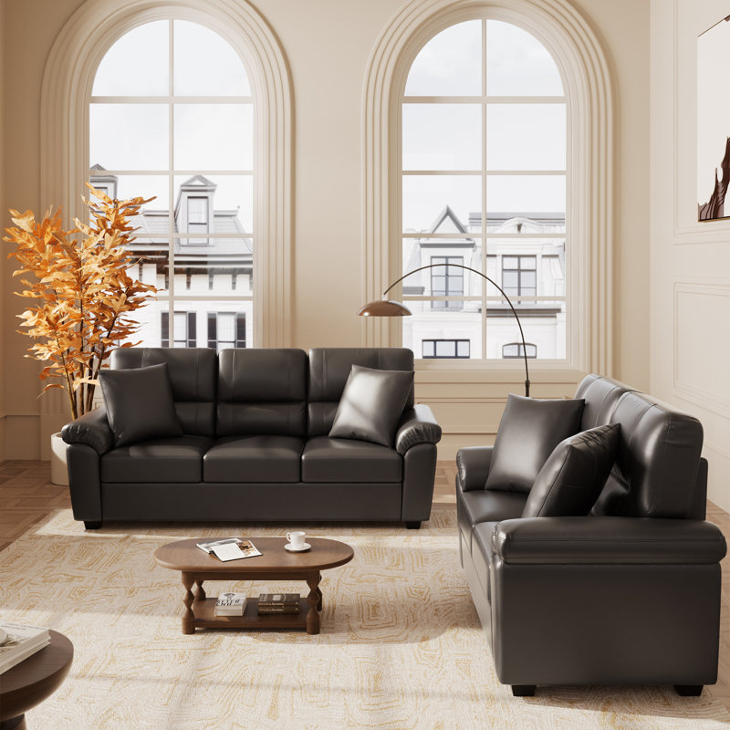 Latitude Run® 2 Pieces Living Room Set, Faux Leather Couch and Loveseat ...