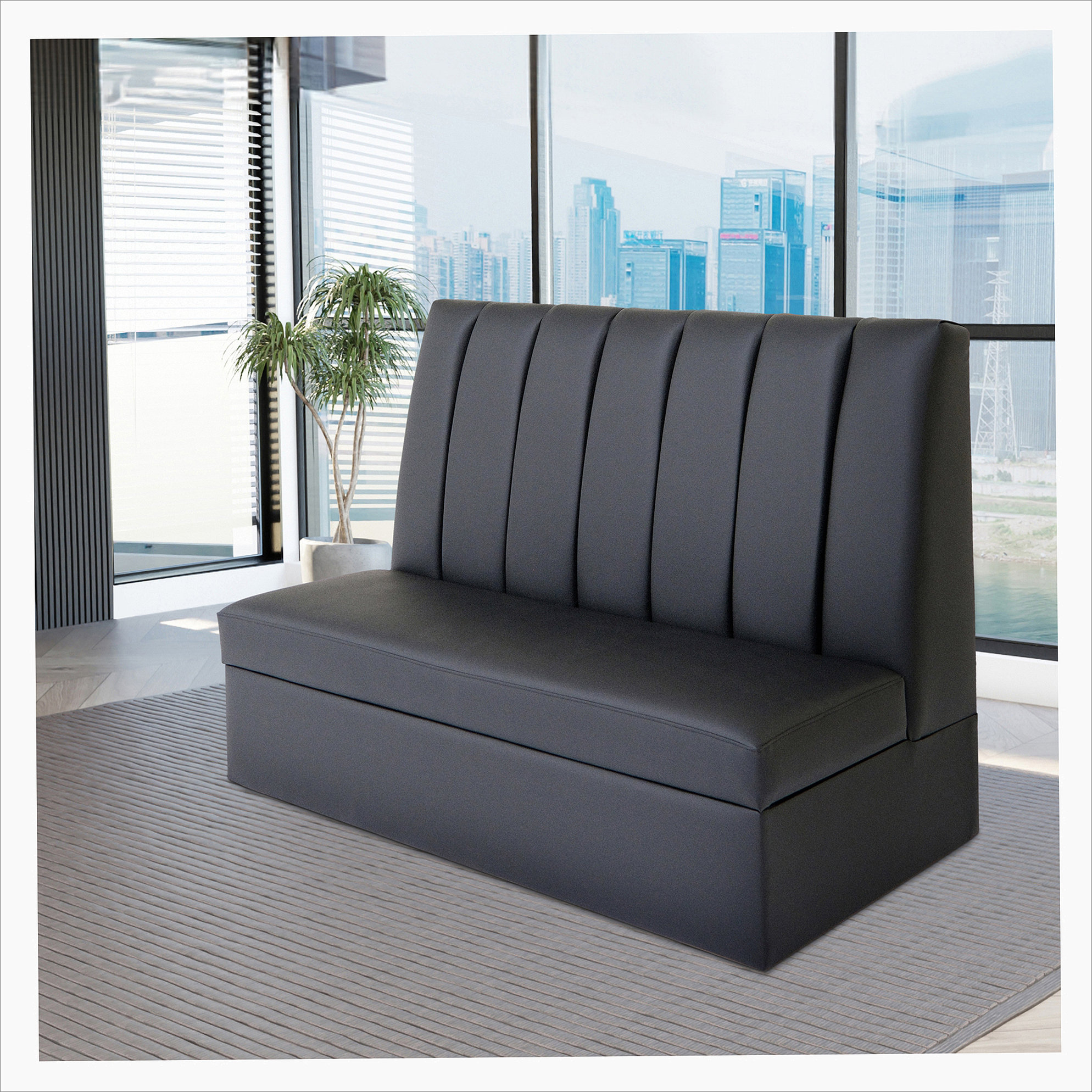 Latitude Run® Channel Black Faux Leather Seating Booth, Modern Armless ...