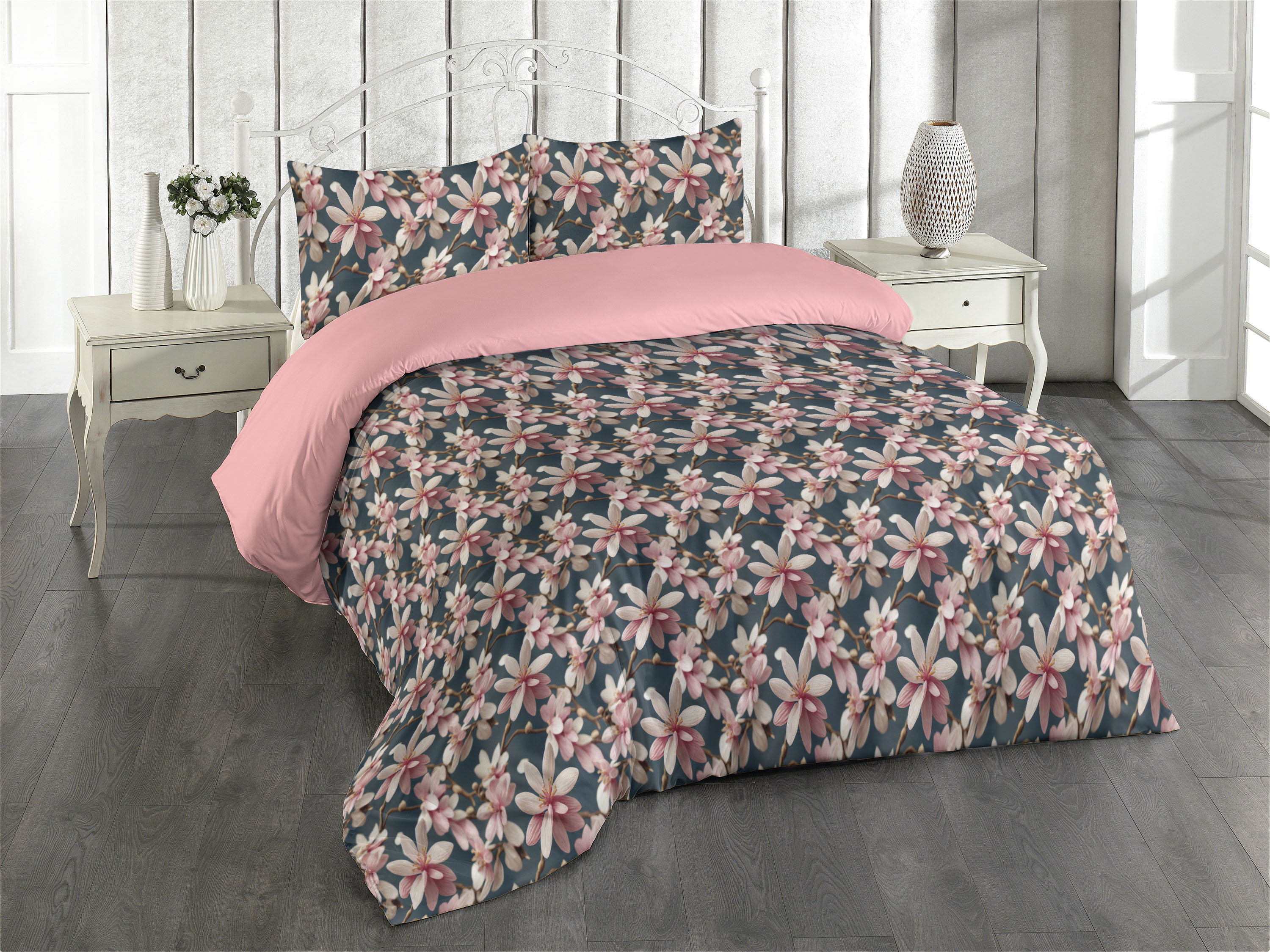 Ambesonne Spring Duvet Cover Set Art Cherry Blossoms Closeup Petrol ...