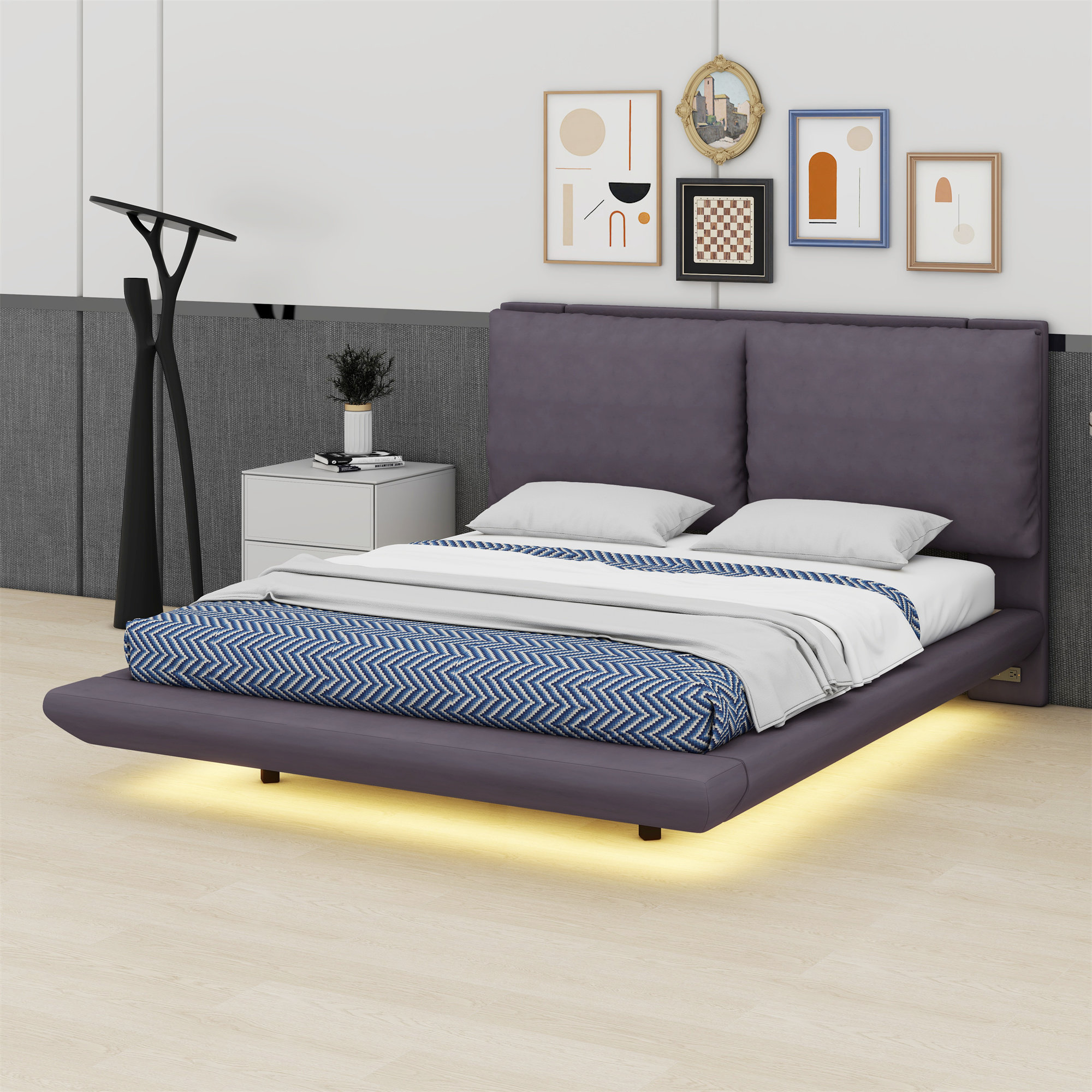 Ivy Bronx Upholstered Platform Bed With Sensor Light And 2 Large ...
