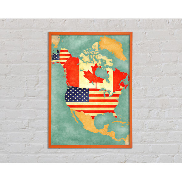 Happy Larry Garrity Canada and American Map - Single Picture Frame Art ...