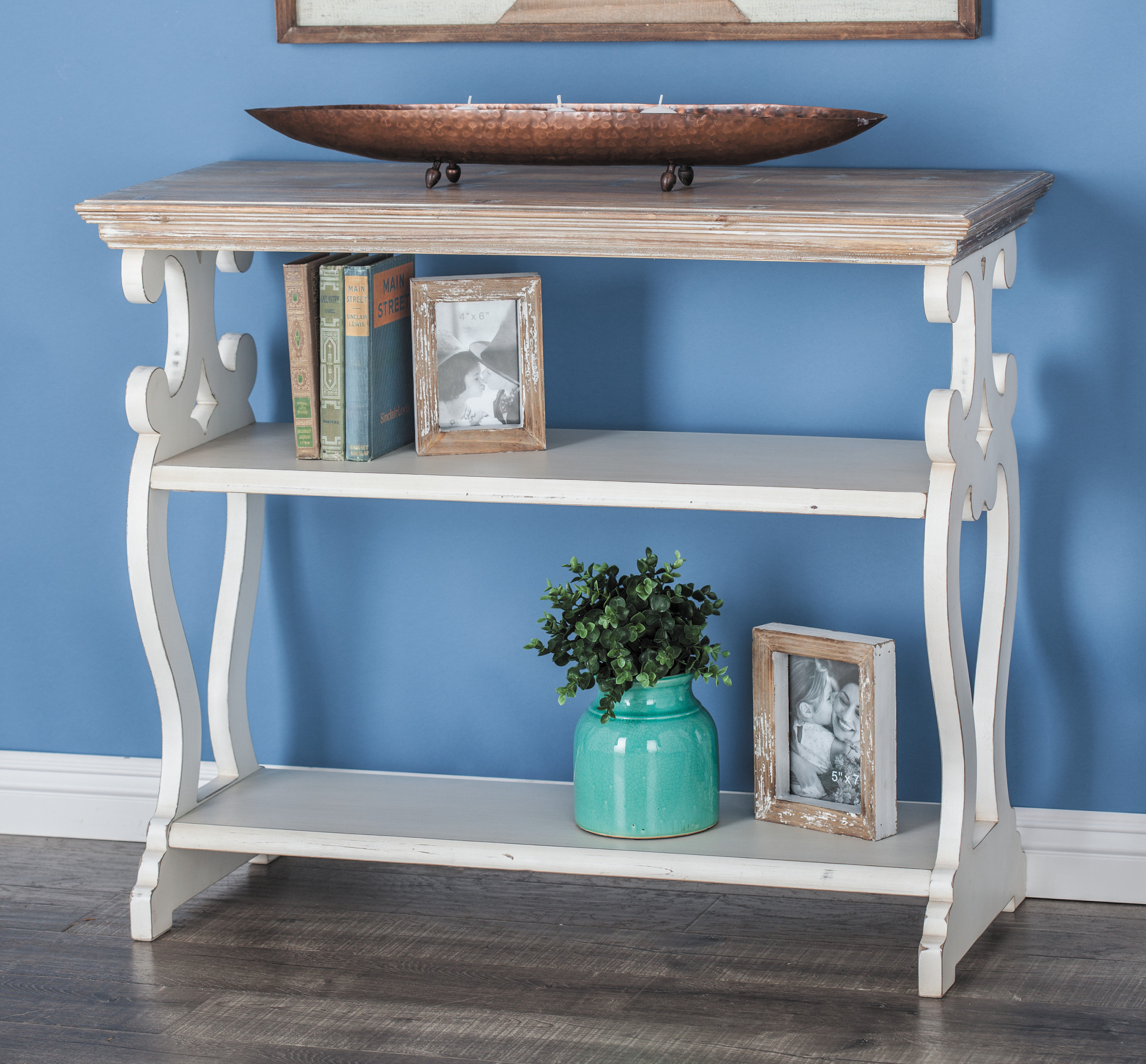 Gracie Oaks Czajkowski Wood Scroll Side Frames 2 Shelf Console Table ...