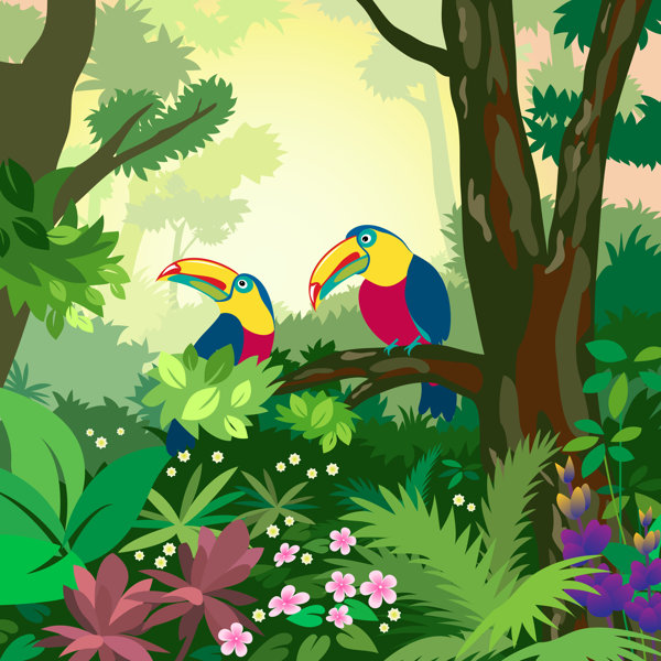 ClassicLiving Colorful Illustration Of Two Toucans In The Forest by ...