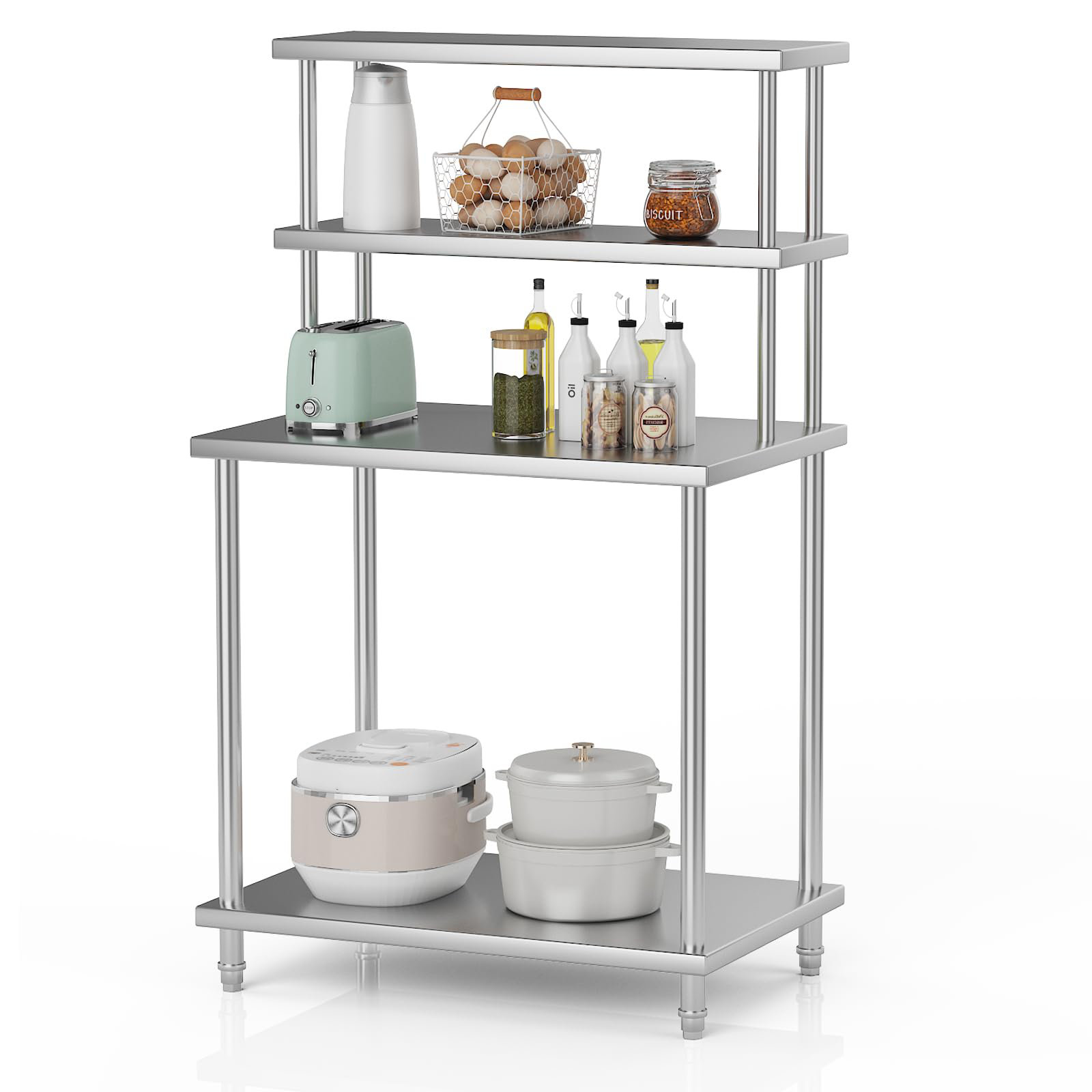 gaomon Stainless Steel Double Overshelf, Commercial 2-Tier Shelves with ...