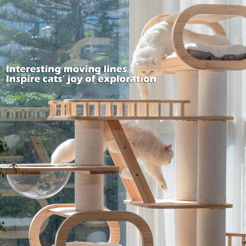 KZLAA 76.7 H Large Solid Wood Cat Tree Multi-Level Tall Cat Tower Cat ...