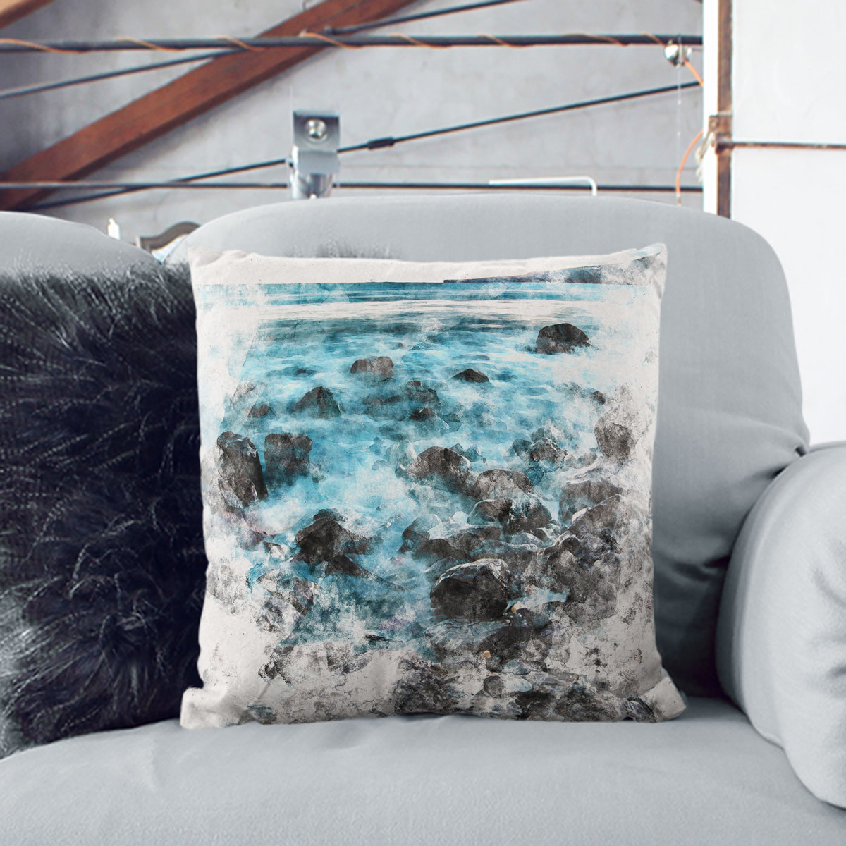 East Urban Home The Shoreline of Lanzarote in Spain Cushion with ...
