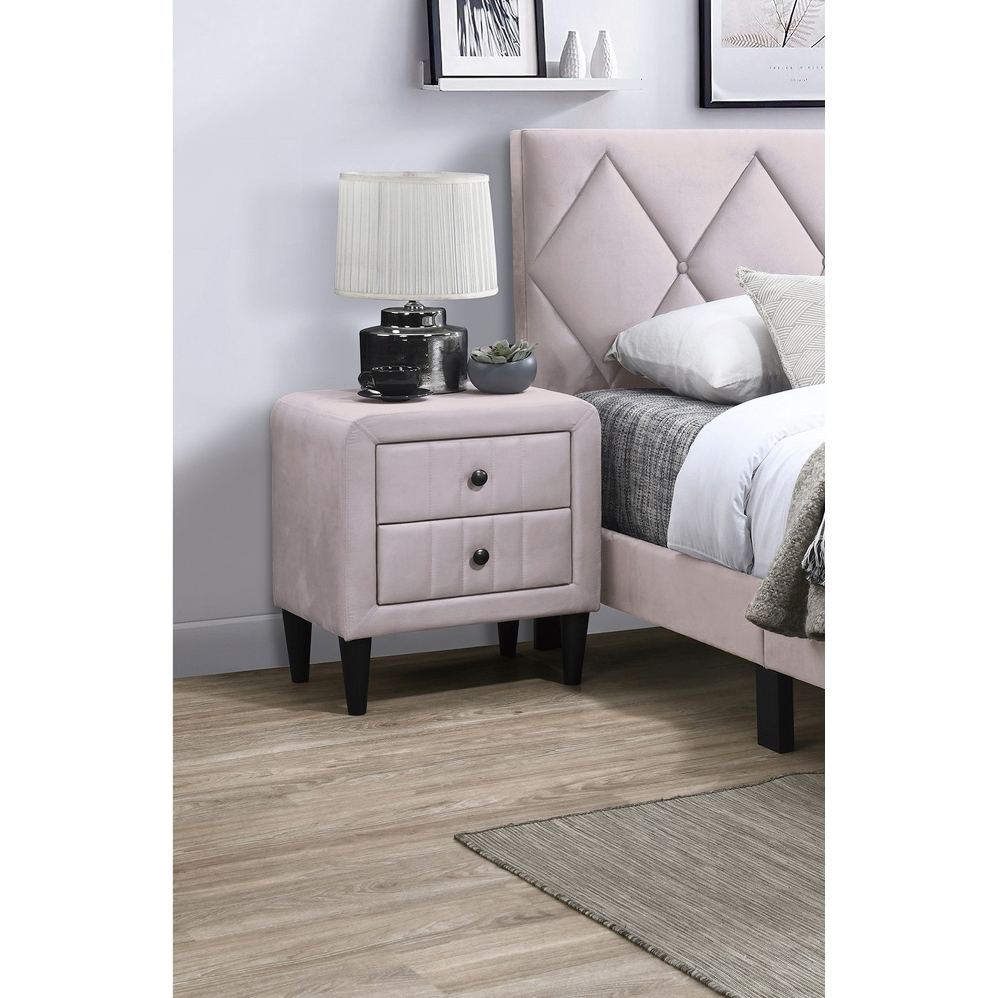 Mercer41 Contemporary Velvet Nightstand With 2 Drawer Storage ...