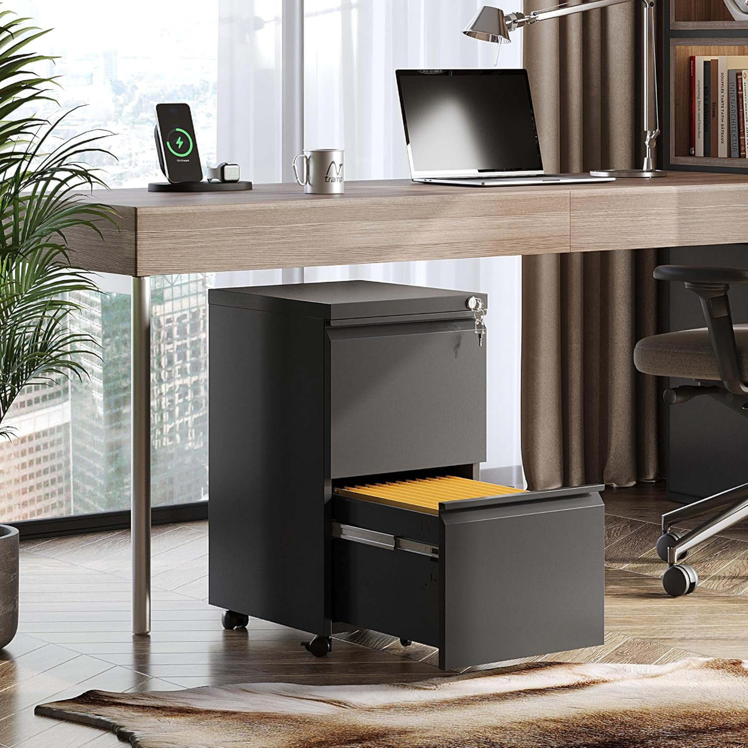 Ebern Designs 2 Drawer Mobile File Cabinet With Lock, Commercial ...