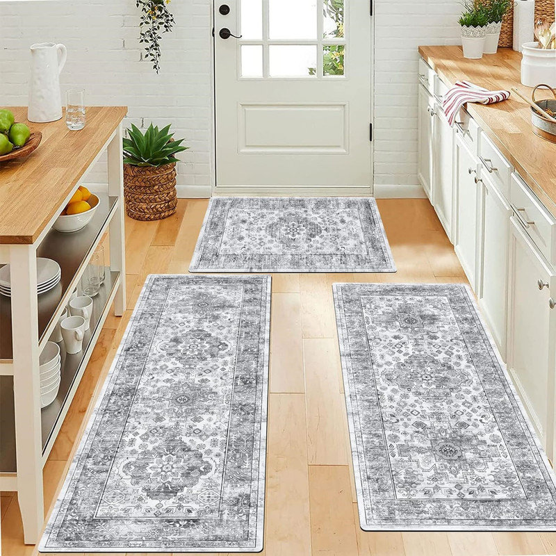 Bungalow Rose Washable Farmhouse Kitchen Area Rug Sets of 3,Vintage ...