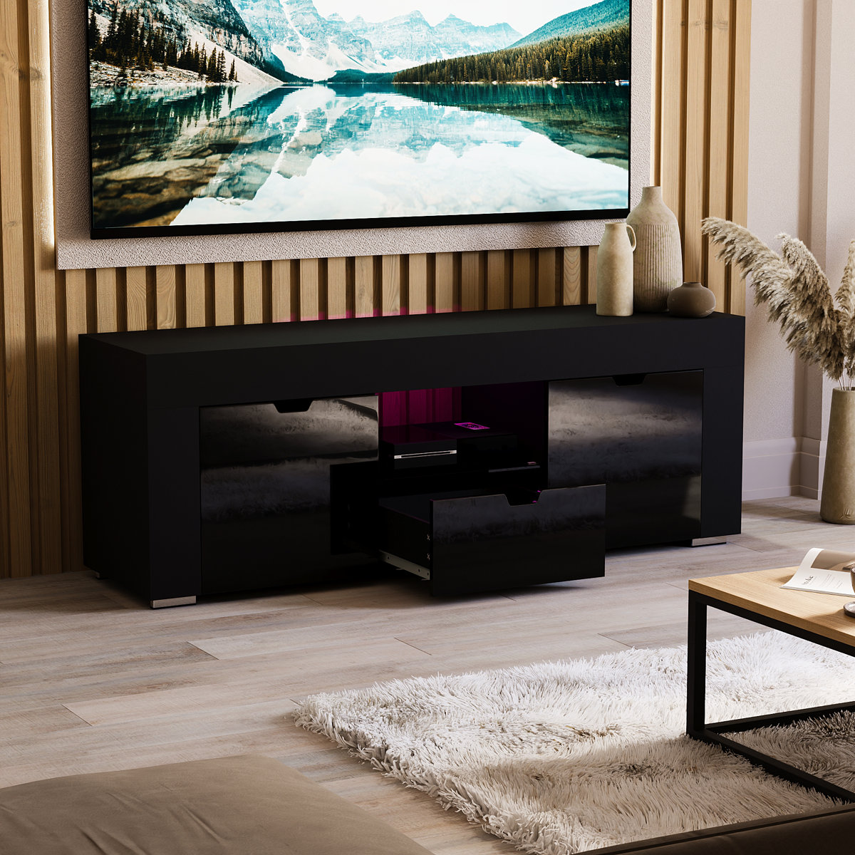 Metro Lane Dayam 2 Door 1 Drawer Led Tv Unit, Living Room Home ...